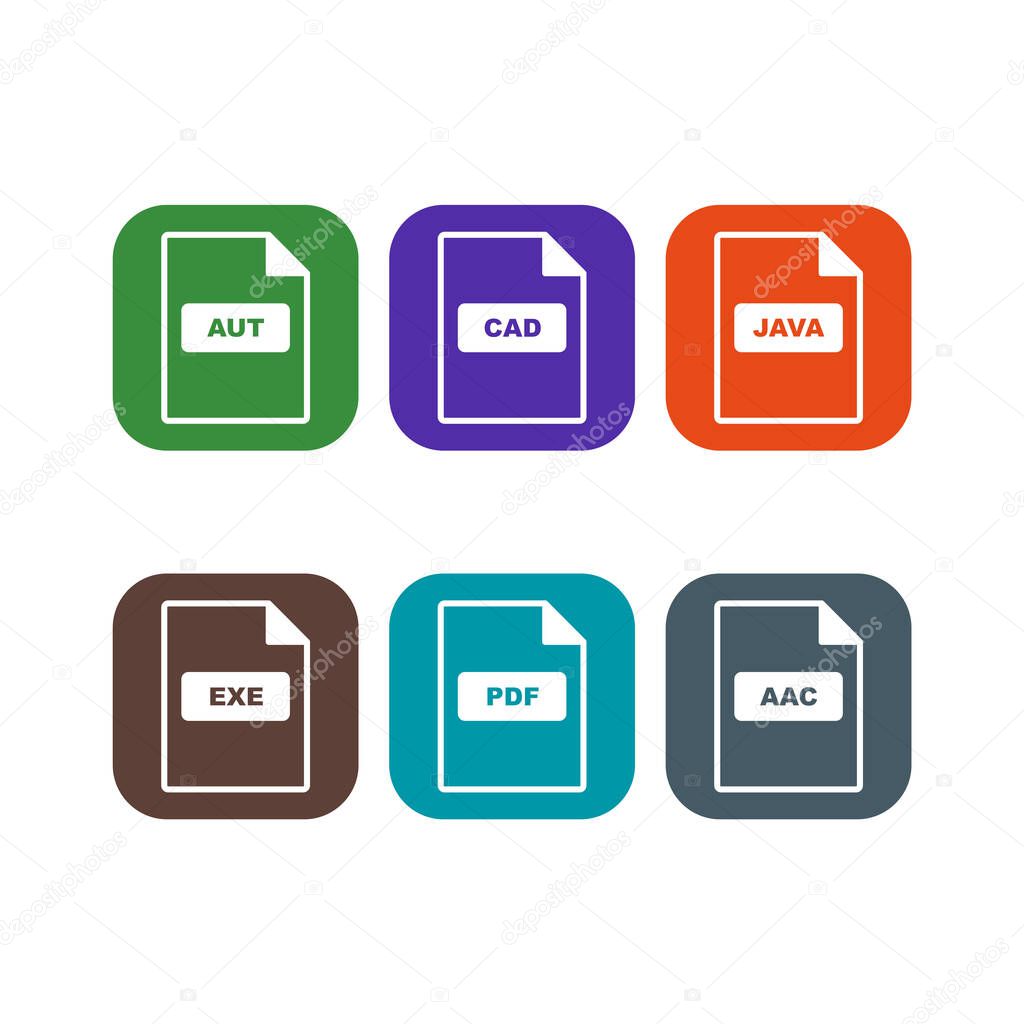 6 Conjunto de iconos de formatos de archivo aislados sobre fondo blanco ...