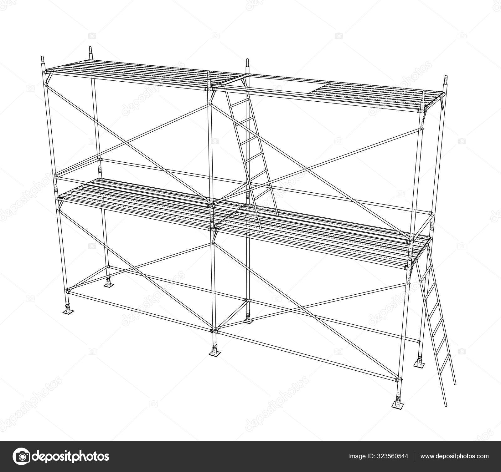 Outline Scaffold Illustration Wire Frame Style Stock Photo by ...