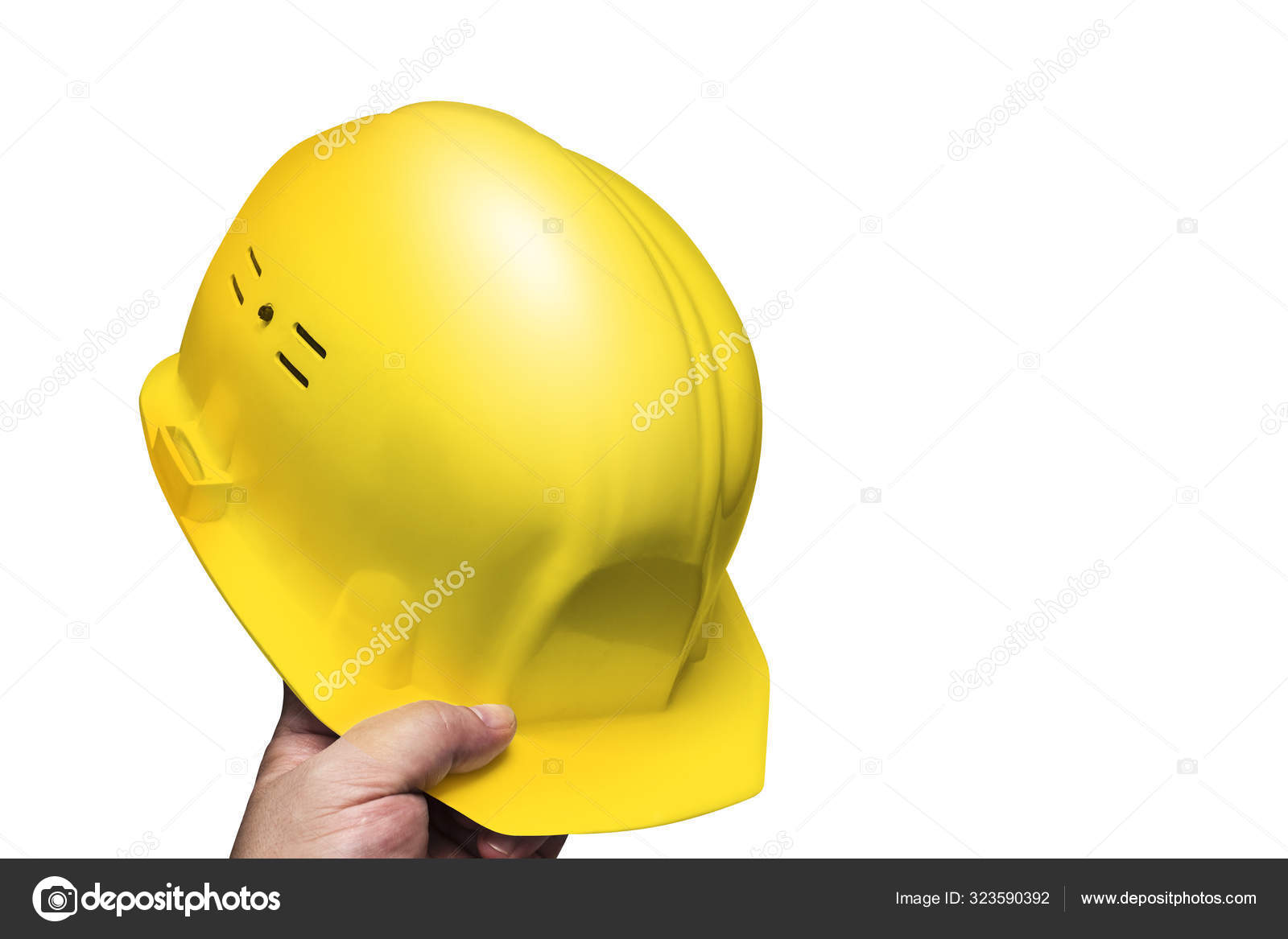 Construction Yellow Color Helmet Head Protection Hand Men Isolated ...