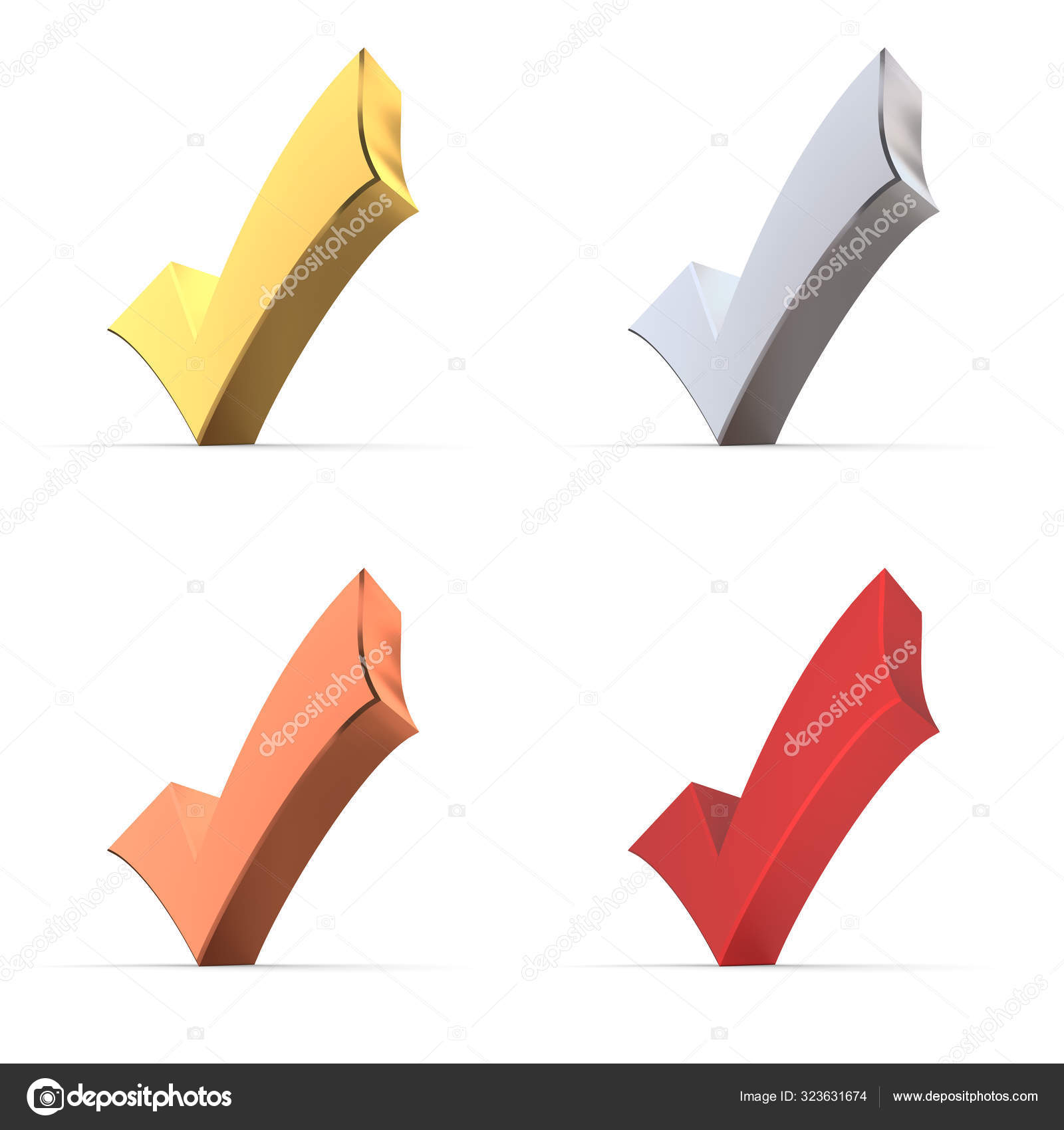 Four Solid Tick Mark Smybols Made Gold Silver Bronze Red Stock ...