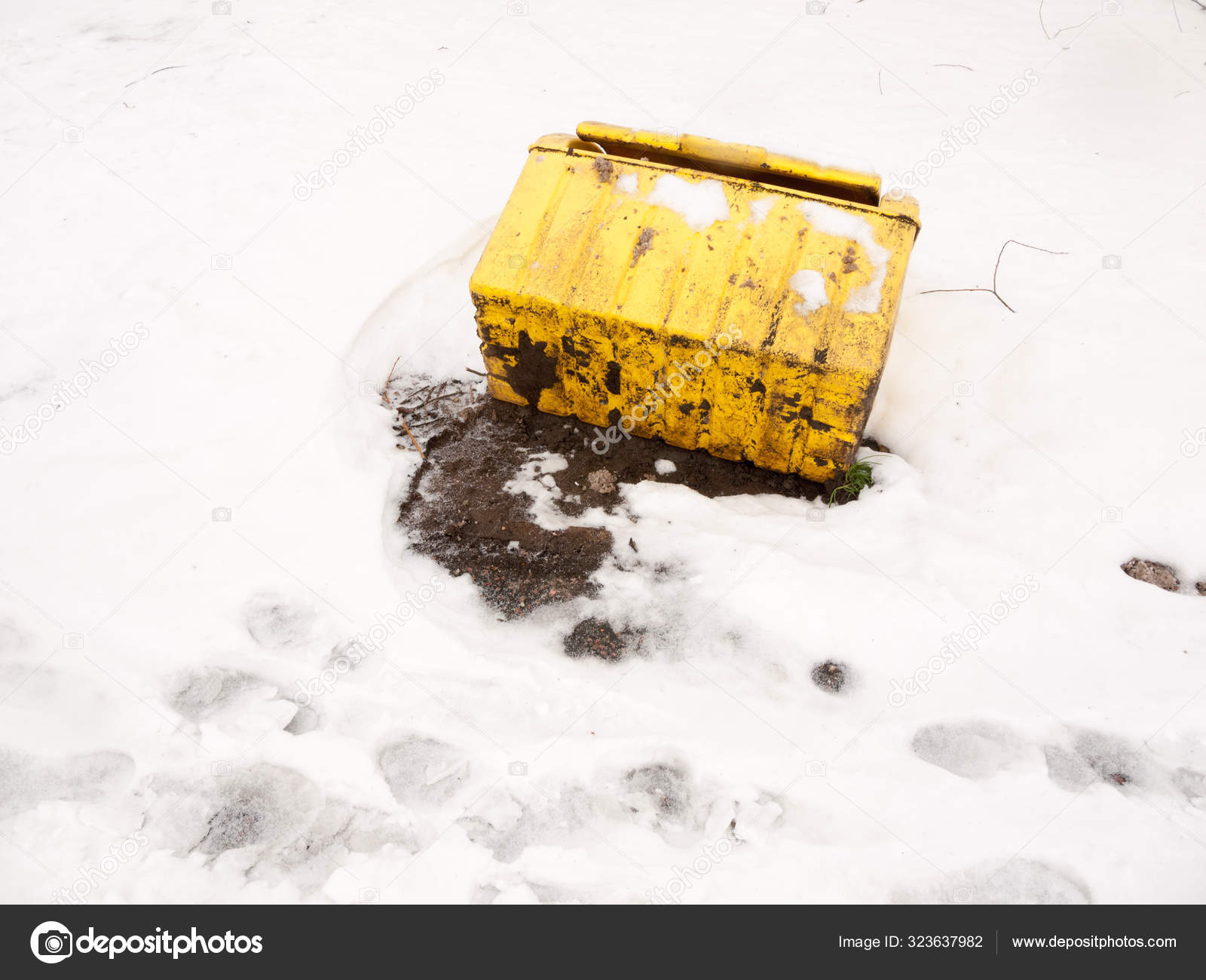 Fallen Turned Yellow Grit Box Salt Snow Storm Essex England Stock Photo ...
