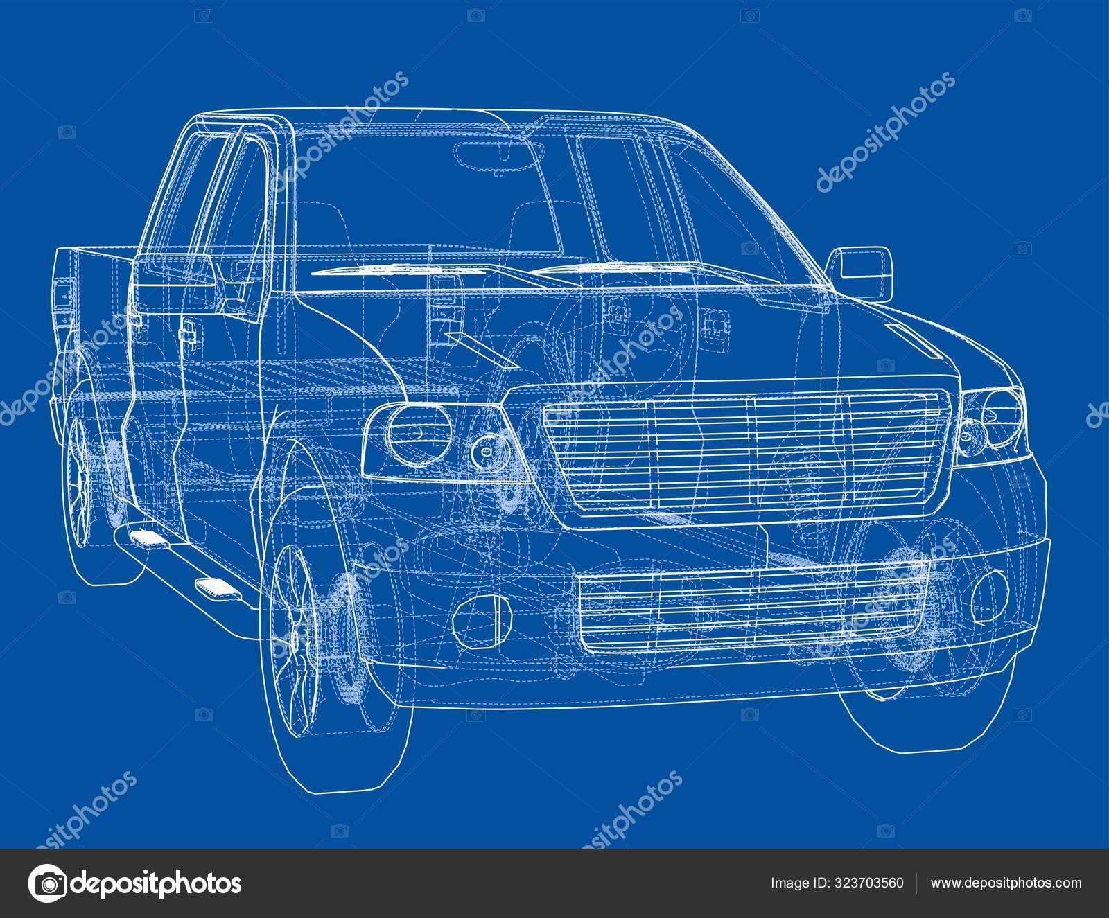 Car Suv Drawing Outline Blueprint Illustration — Stock Photo ...