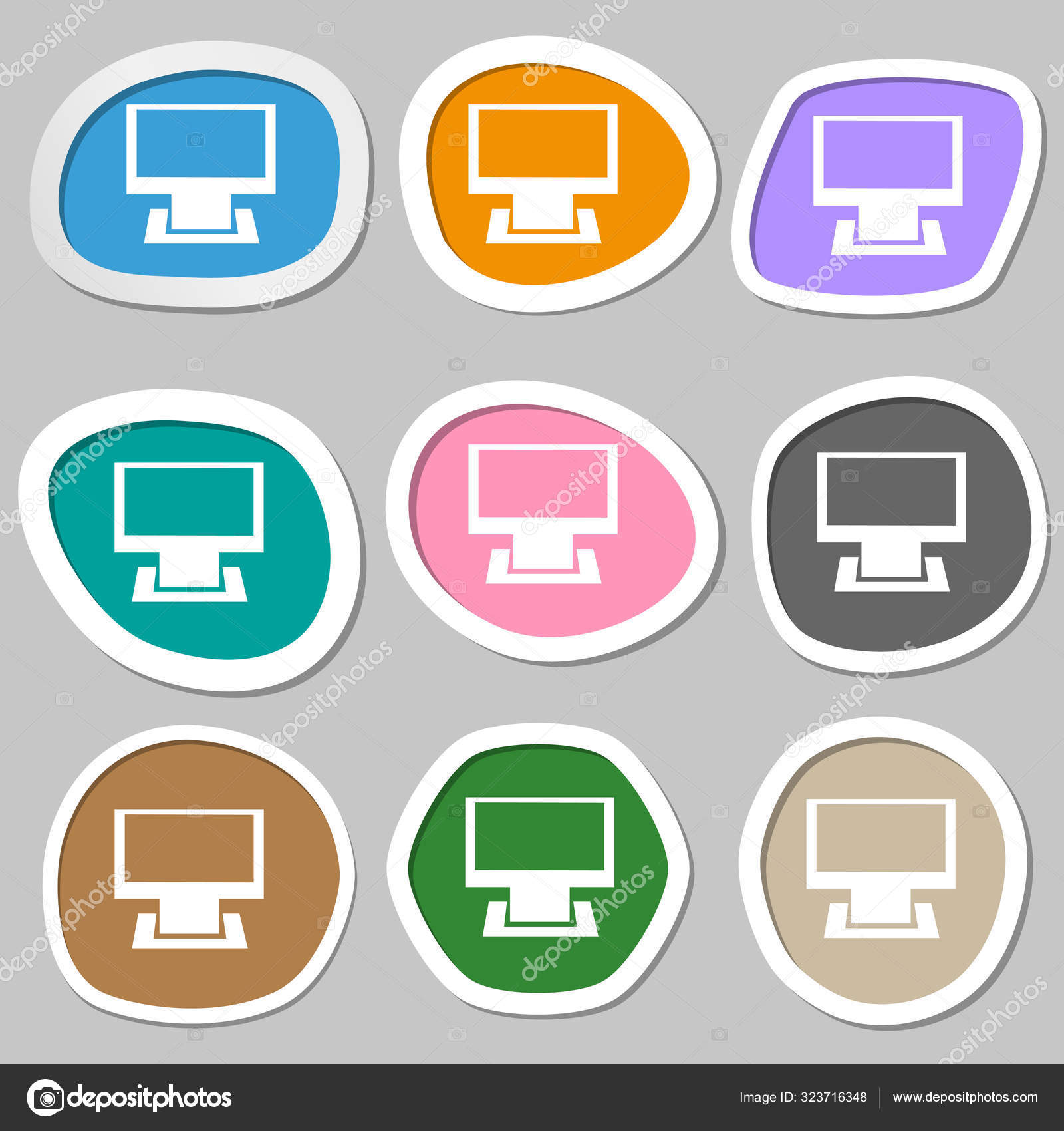 Computer Widescreen Monitor Sign Icon Multicolored Paper Stickers ...