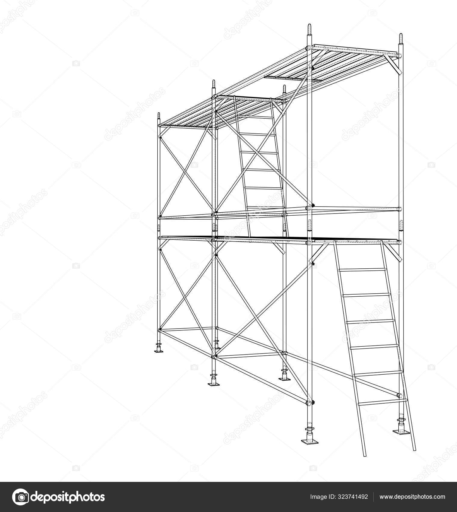 Outline Scaffold Illustration Wire Frame Style Stock Photo by ...