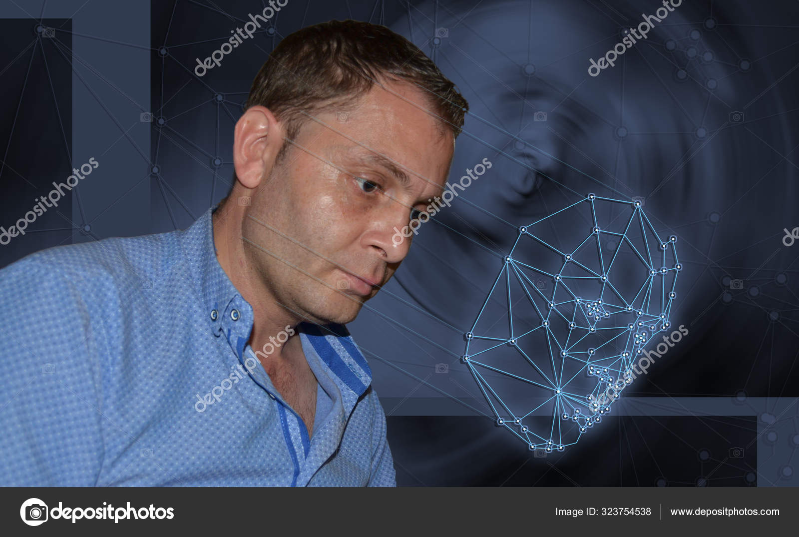 Biometric Verification Young Man Face Recognition Concept — Stock Photo ...