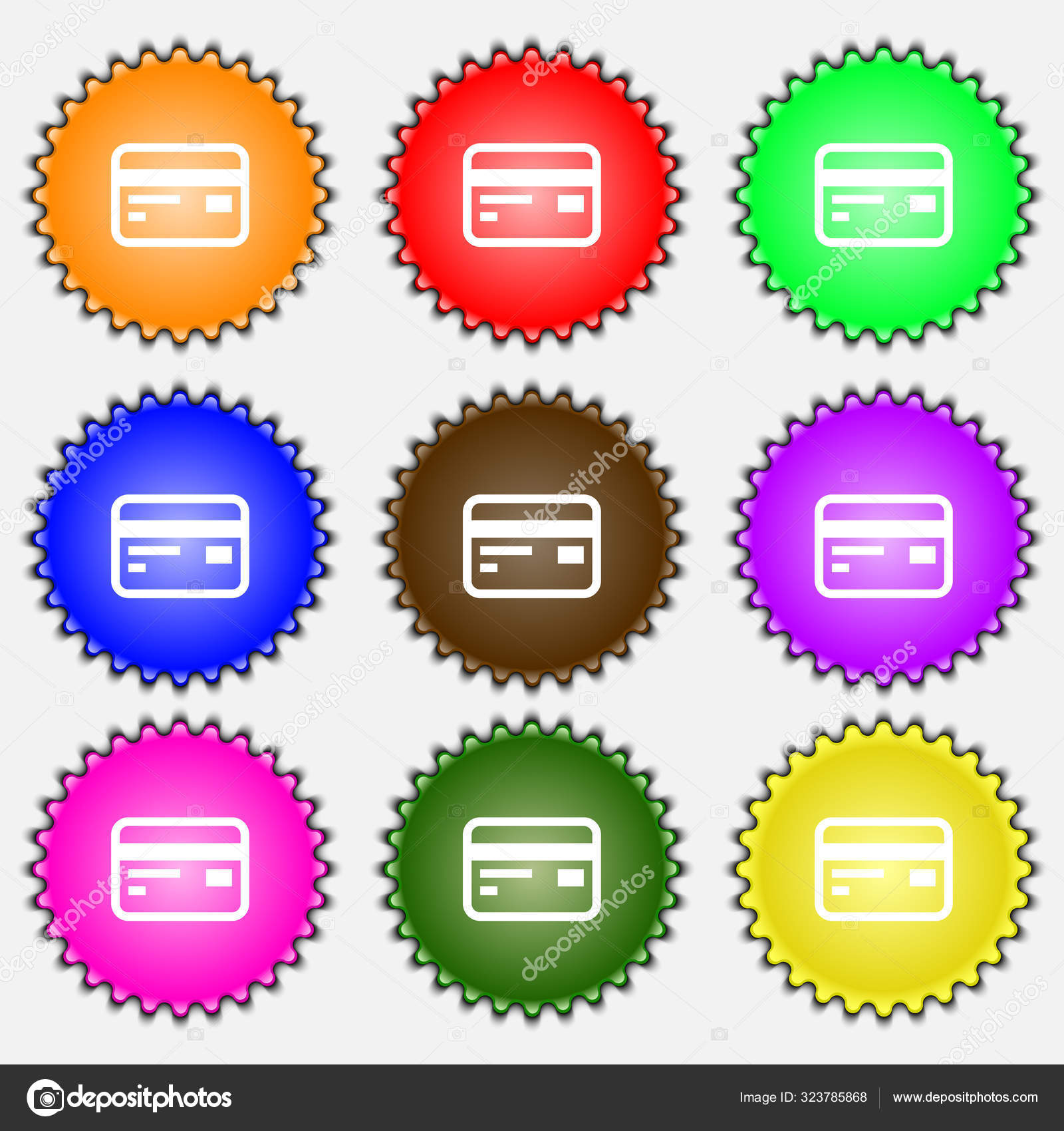 Credit Debit Card Icon Sign Set Nine Different Colored Labels Stock ...