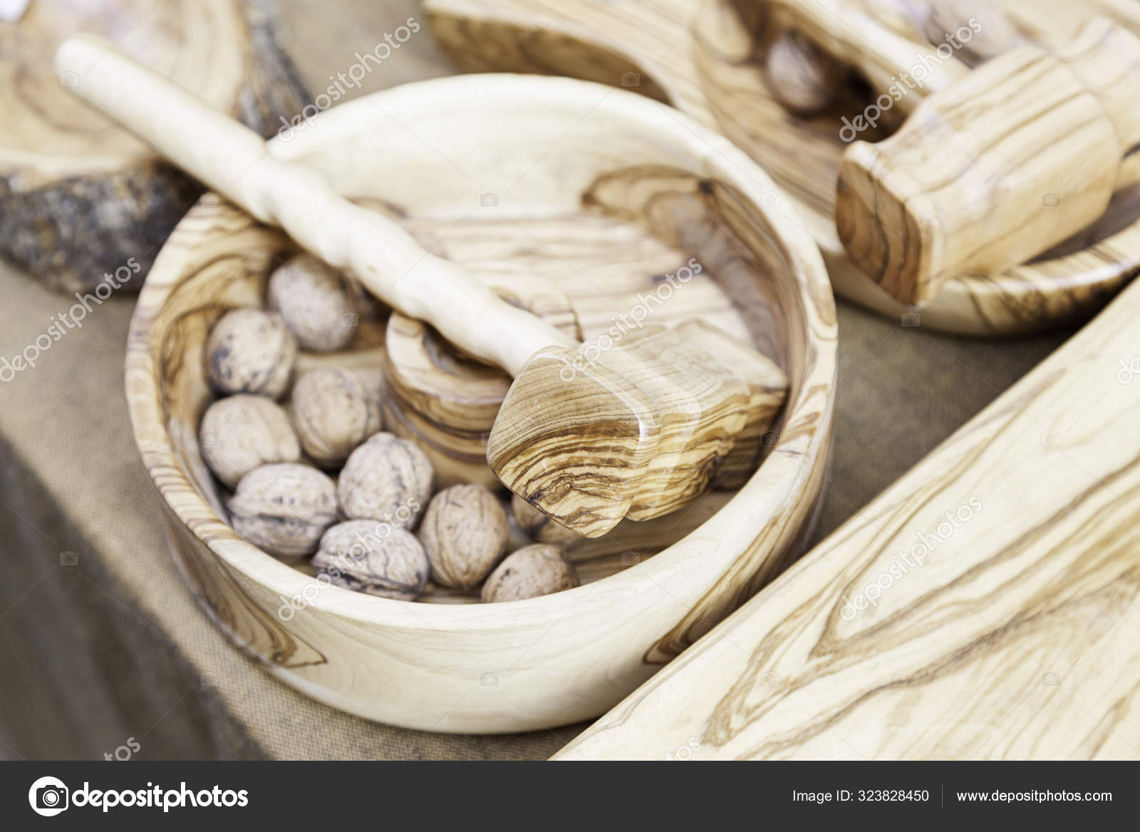 Wooden Hammer Cracking Nuts Detail Tool Open Nuts — Stock Photo ...