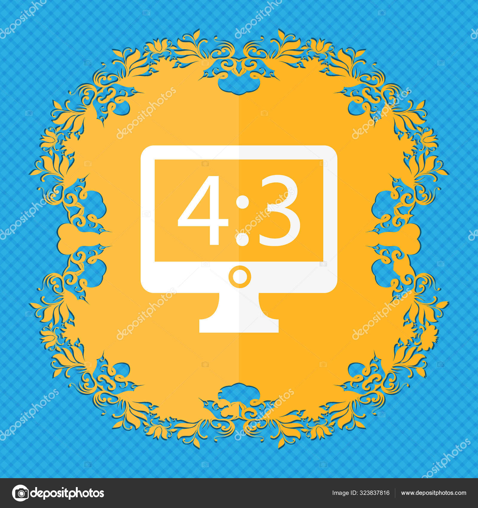 Aspect Ratio Widescreen Icon Sign Floral Flat Design Blue Abstract ...