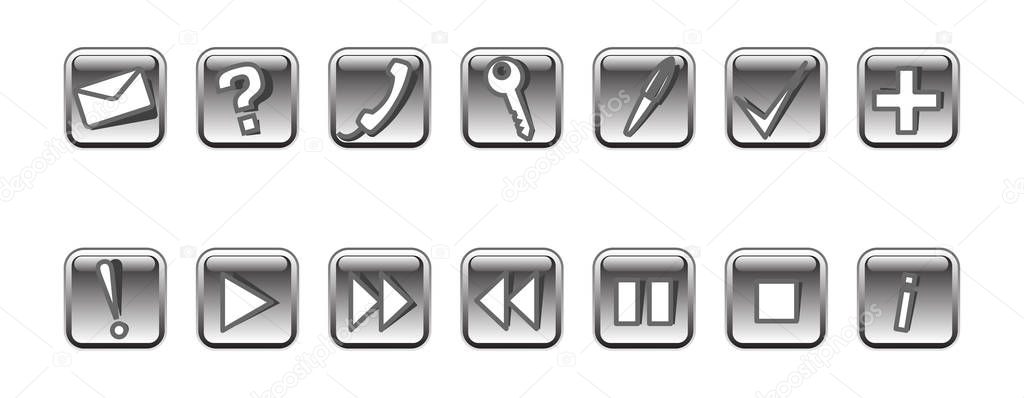 Conjunto de 14 iconos vectoriales. Escala de grises 2024