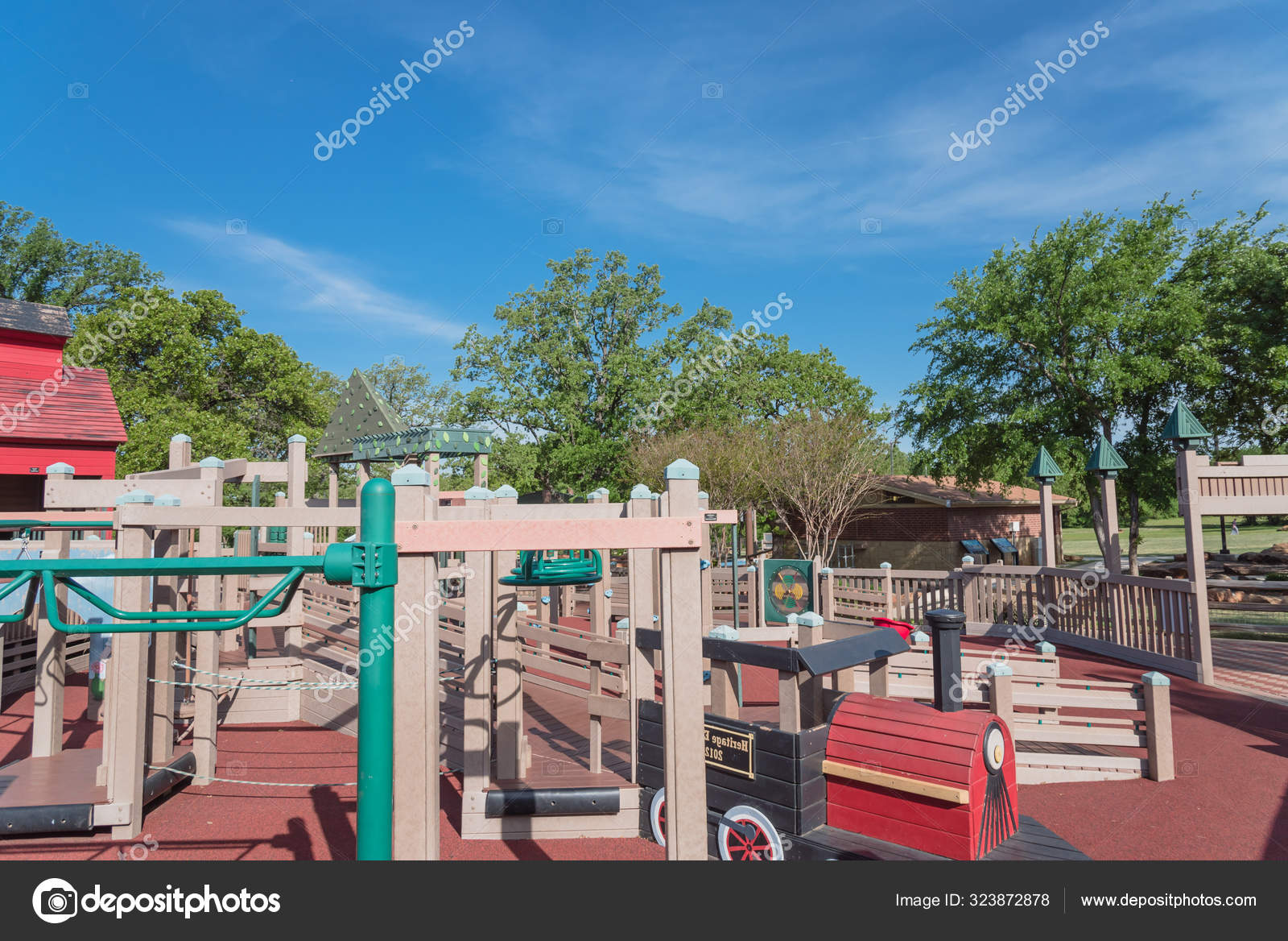 Wooden Playground Castle Inspired Structure Soft Rubber Surface Dallas ...