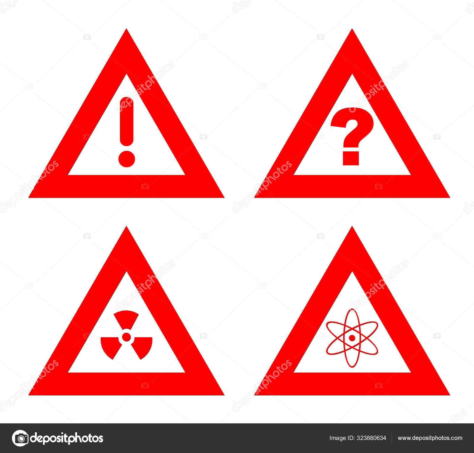Traiangular Red Hazard Warning Signs Isolated White Background Stock ...