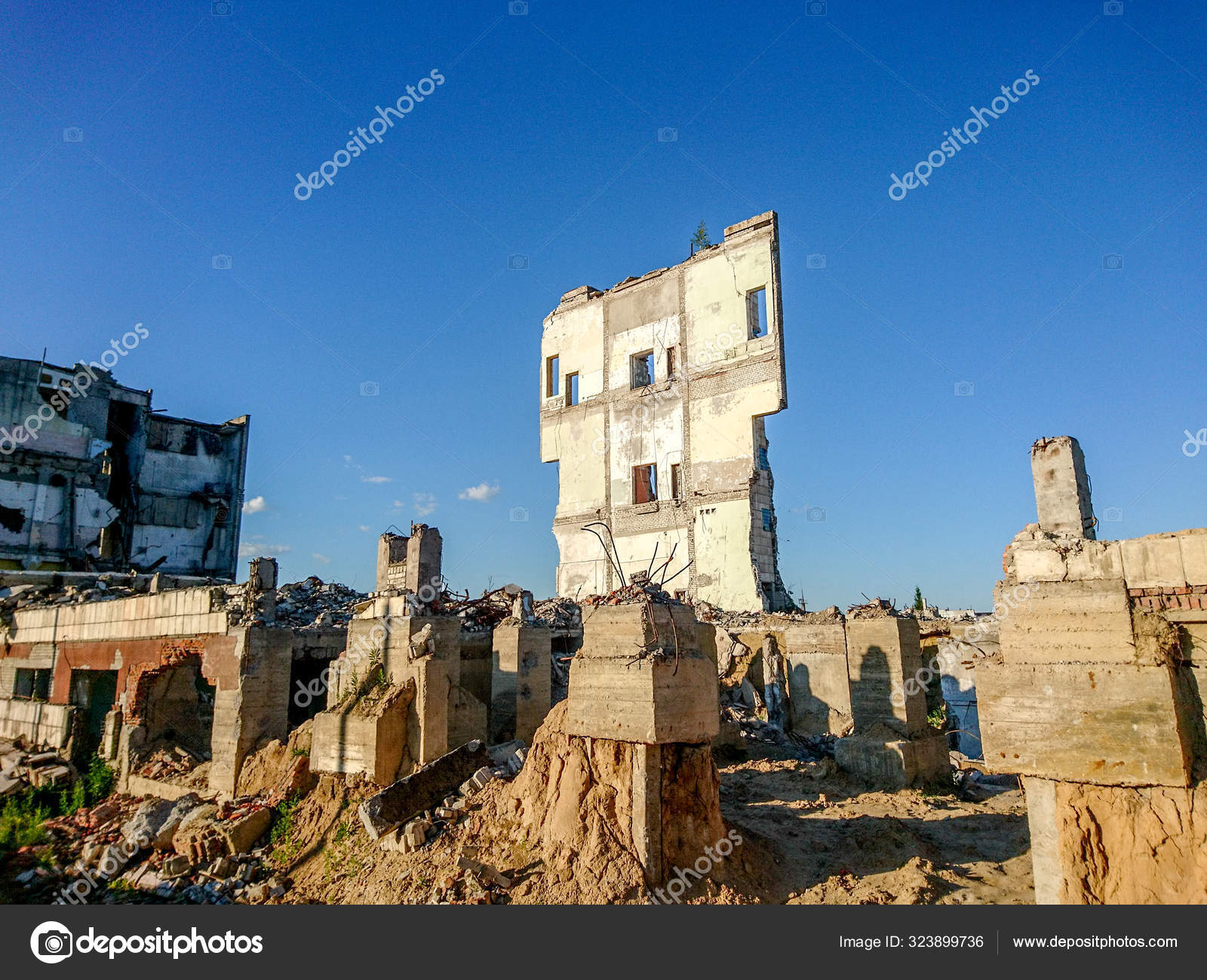 Ruins Large Destroyed Building Pieces Stone Concrete Clay Metal Blue ...
