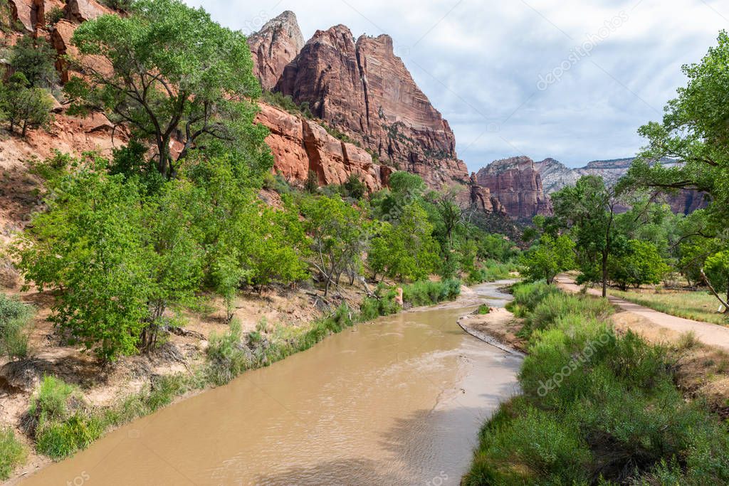 Corriente que atraviesa el suelo del cañón del Parque Nacional Zion ...
