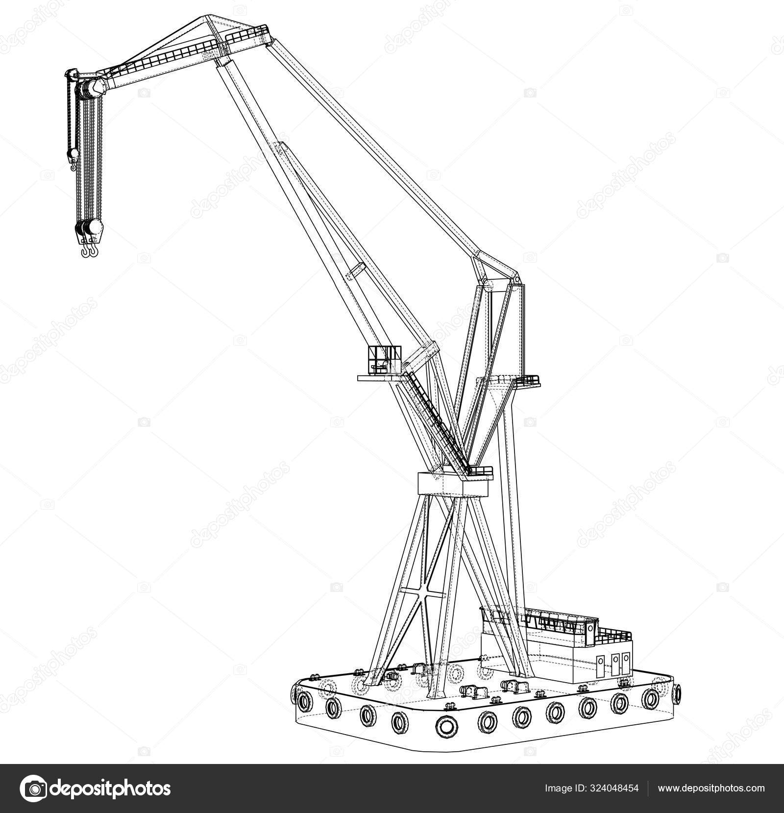 Floating Crane Illustration Blueprint Wire Frame Style Stock Photo by ...