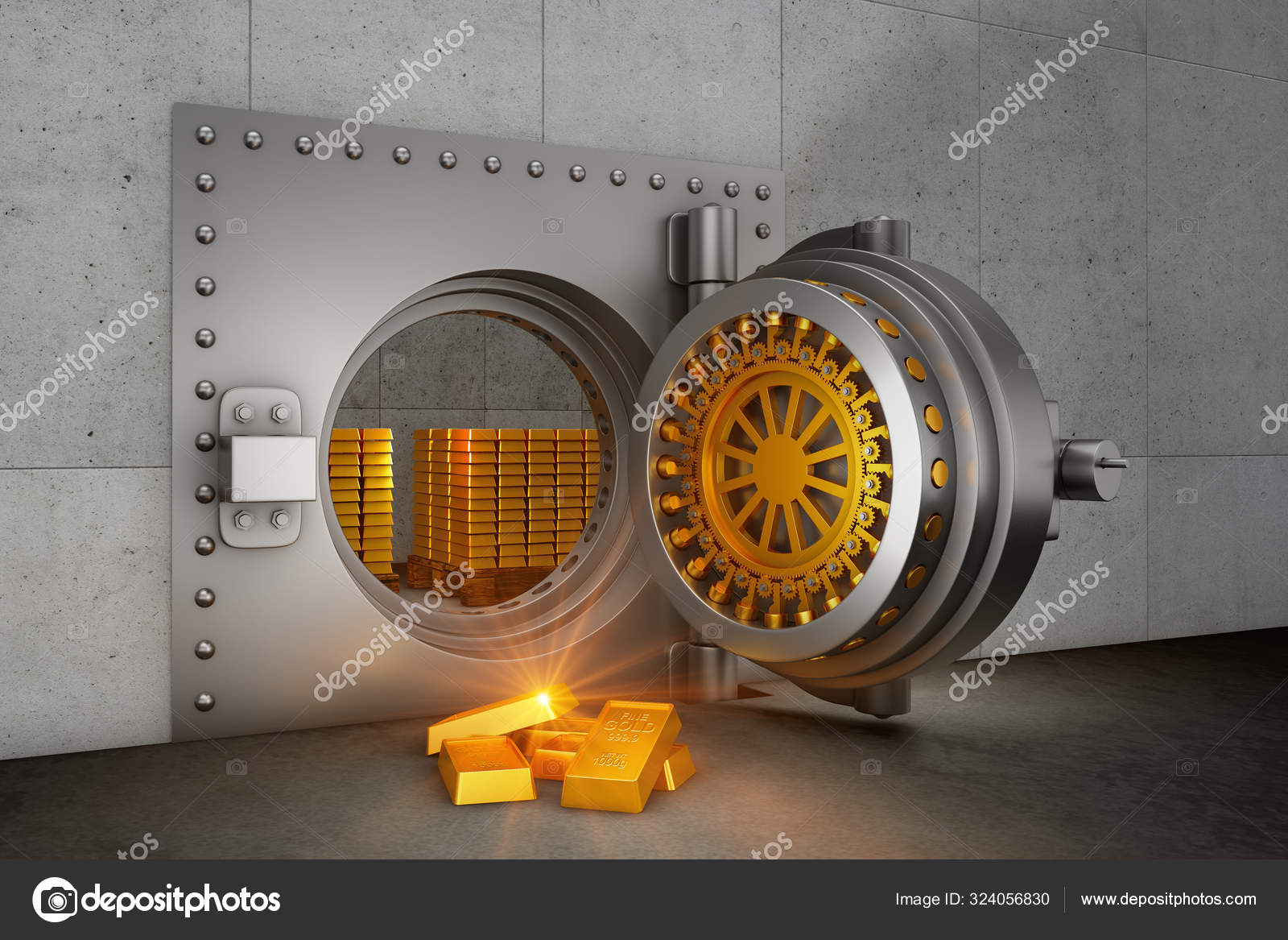 Open Bank Safe Armored Door Gold Bars Render Stock Photo by ©YAYImages ...