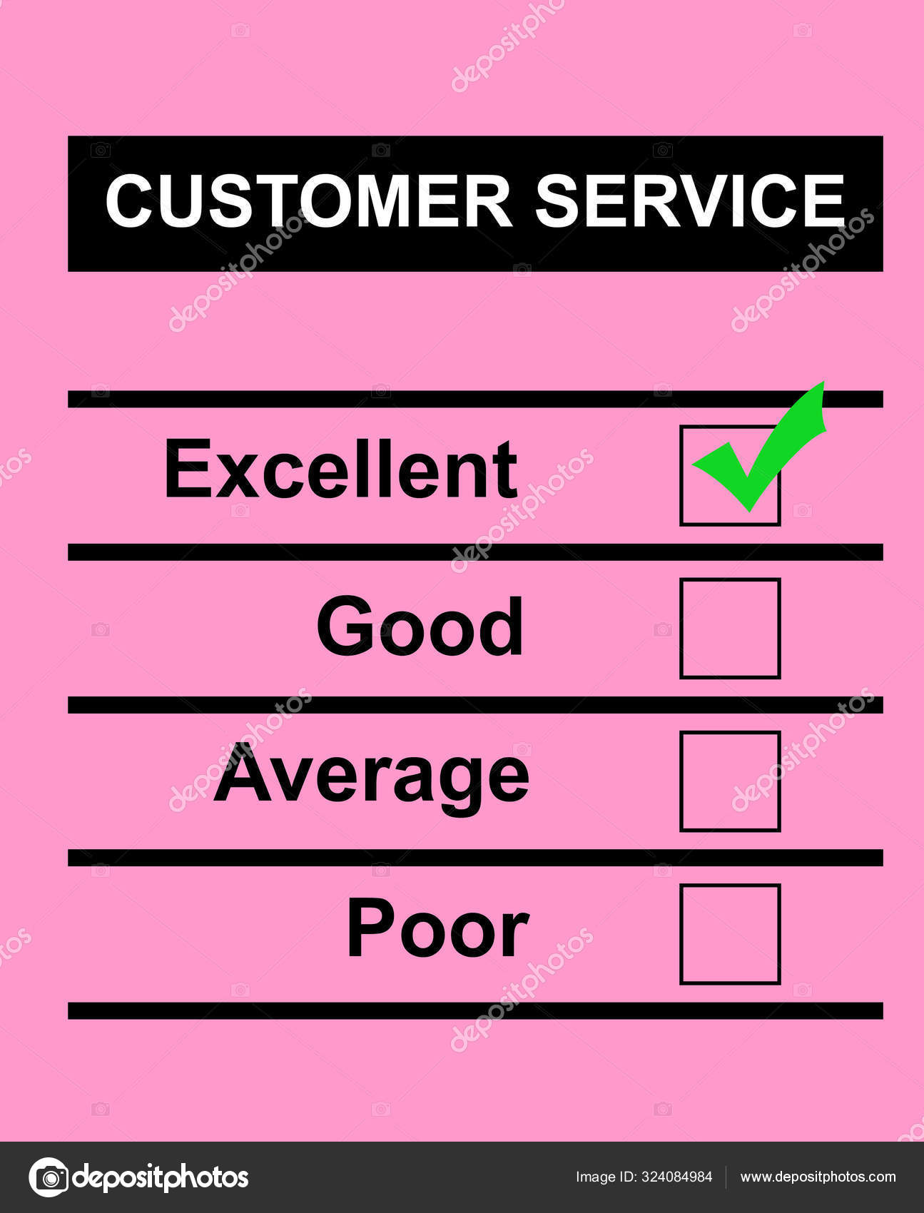 Customer Service Questionnaire Green Tick Excellent Box Isolated White ...