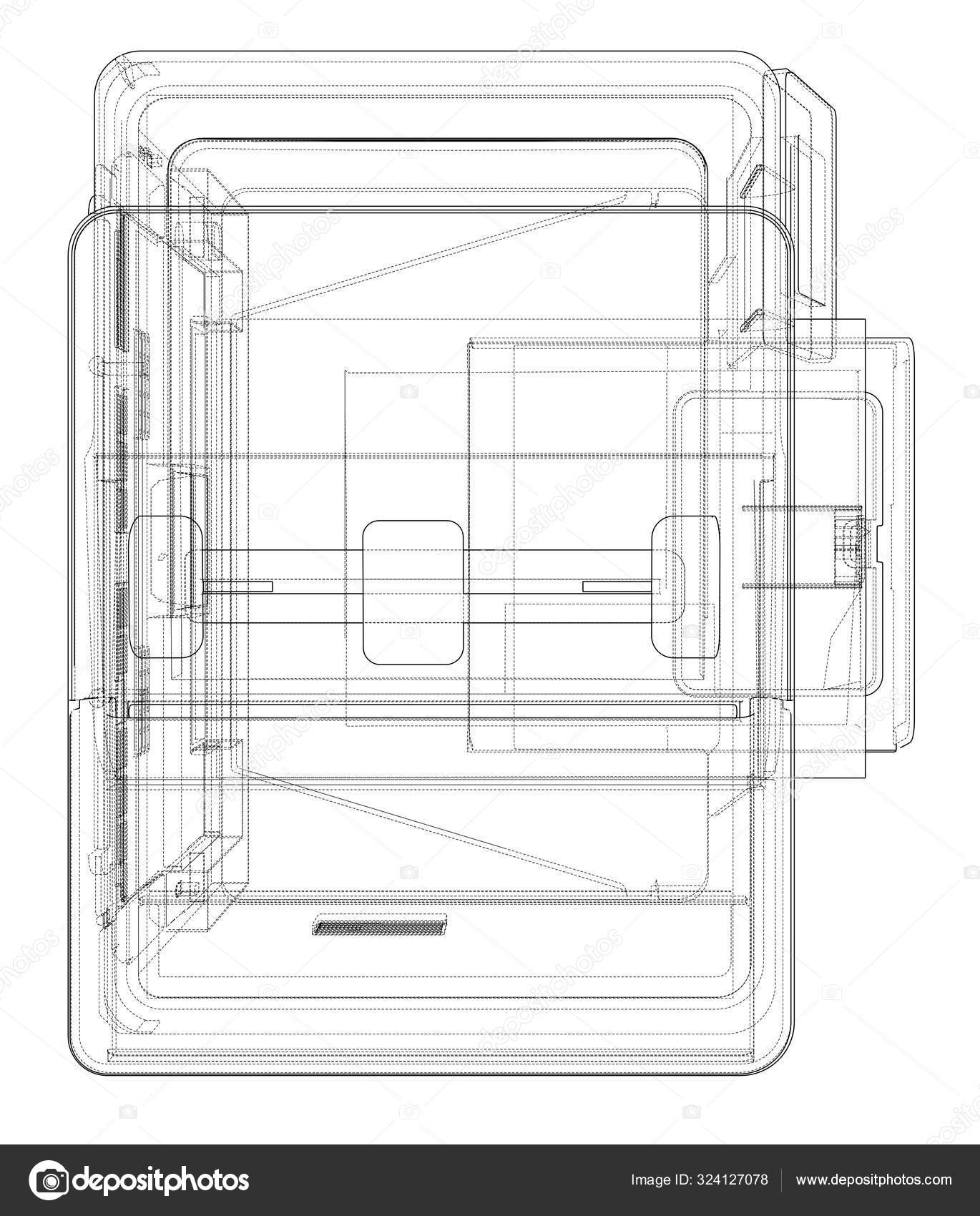 Printer Concept Illustration Blueprint Wire Frame Style Stock Photo by ...