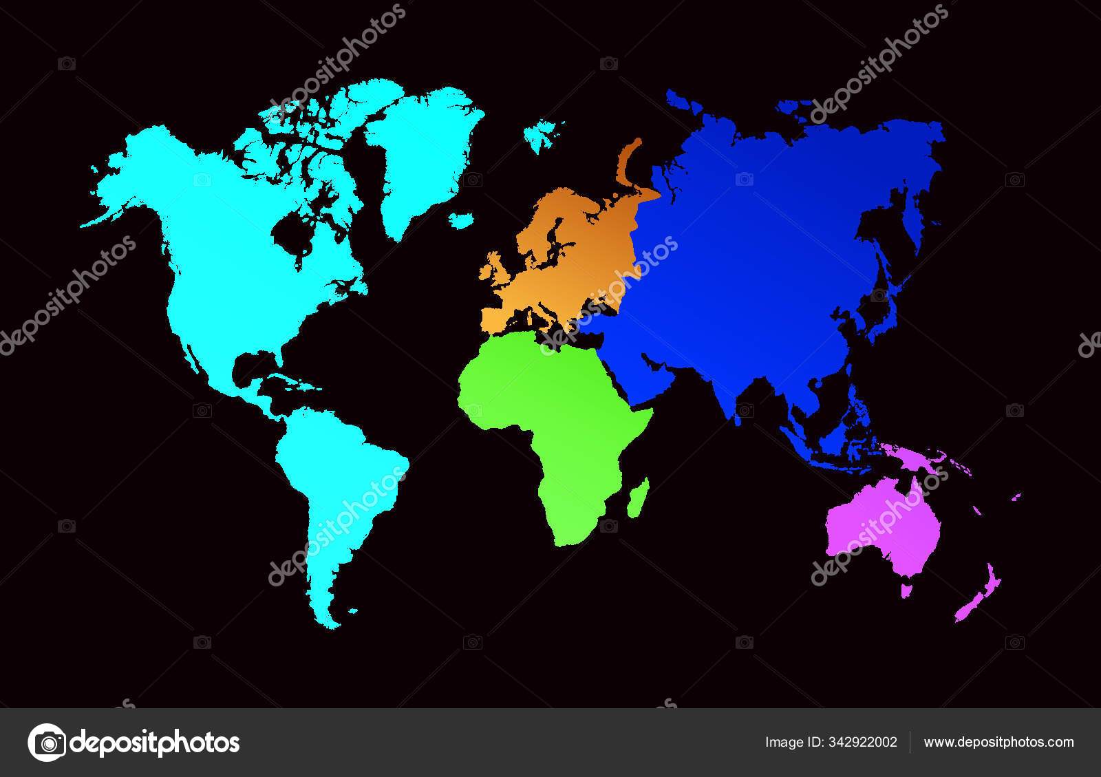 World Map Colorful Continents Atlas Illustration Eps10 Vector File