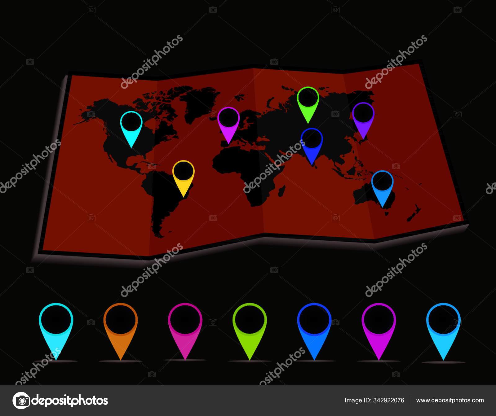 World Map Geo Position Pins Travel Elements Composition Eps10 Vector ...