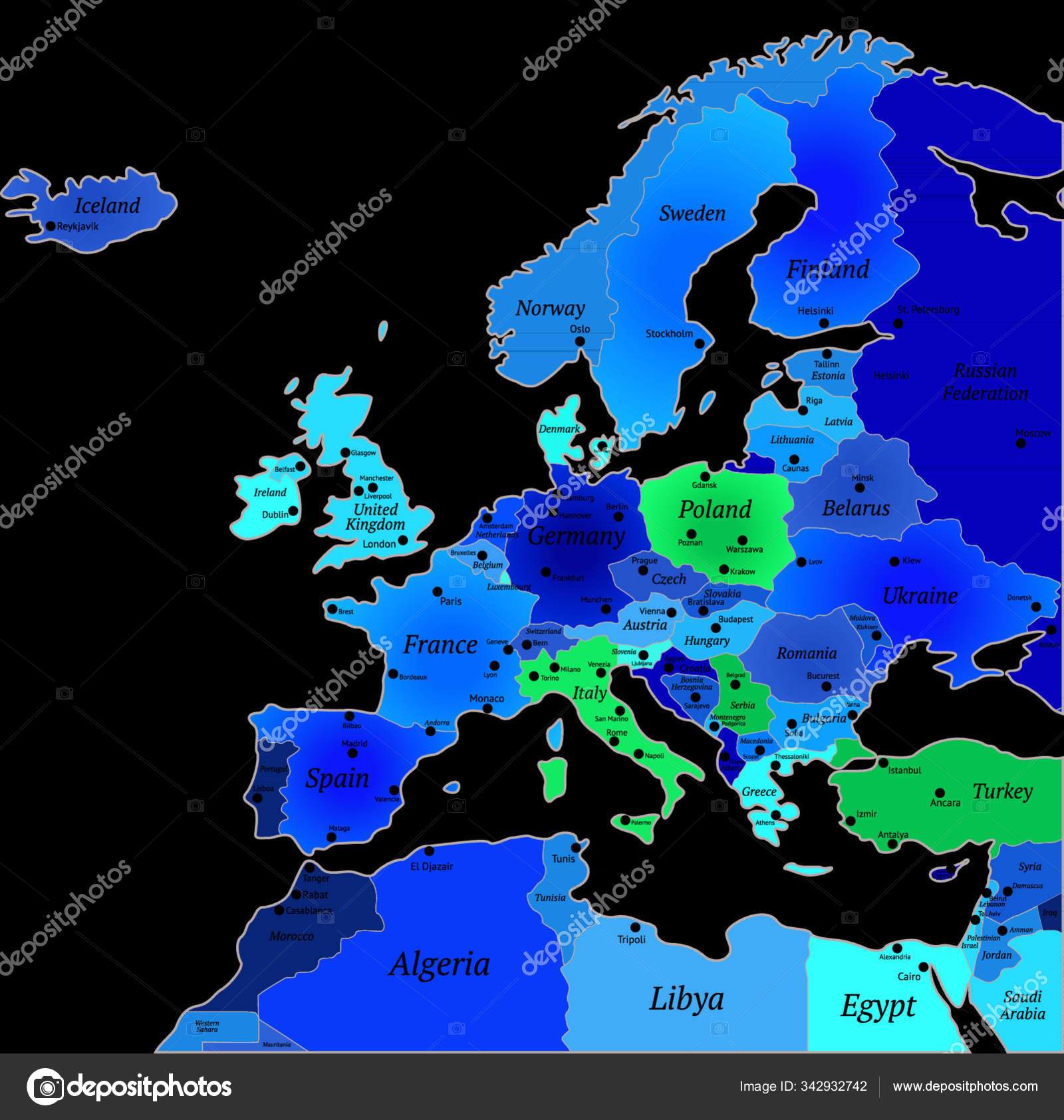 Map Europe Vector Illustration Stock Illustration by ©YAYImages #342932742