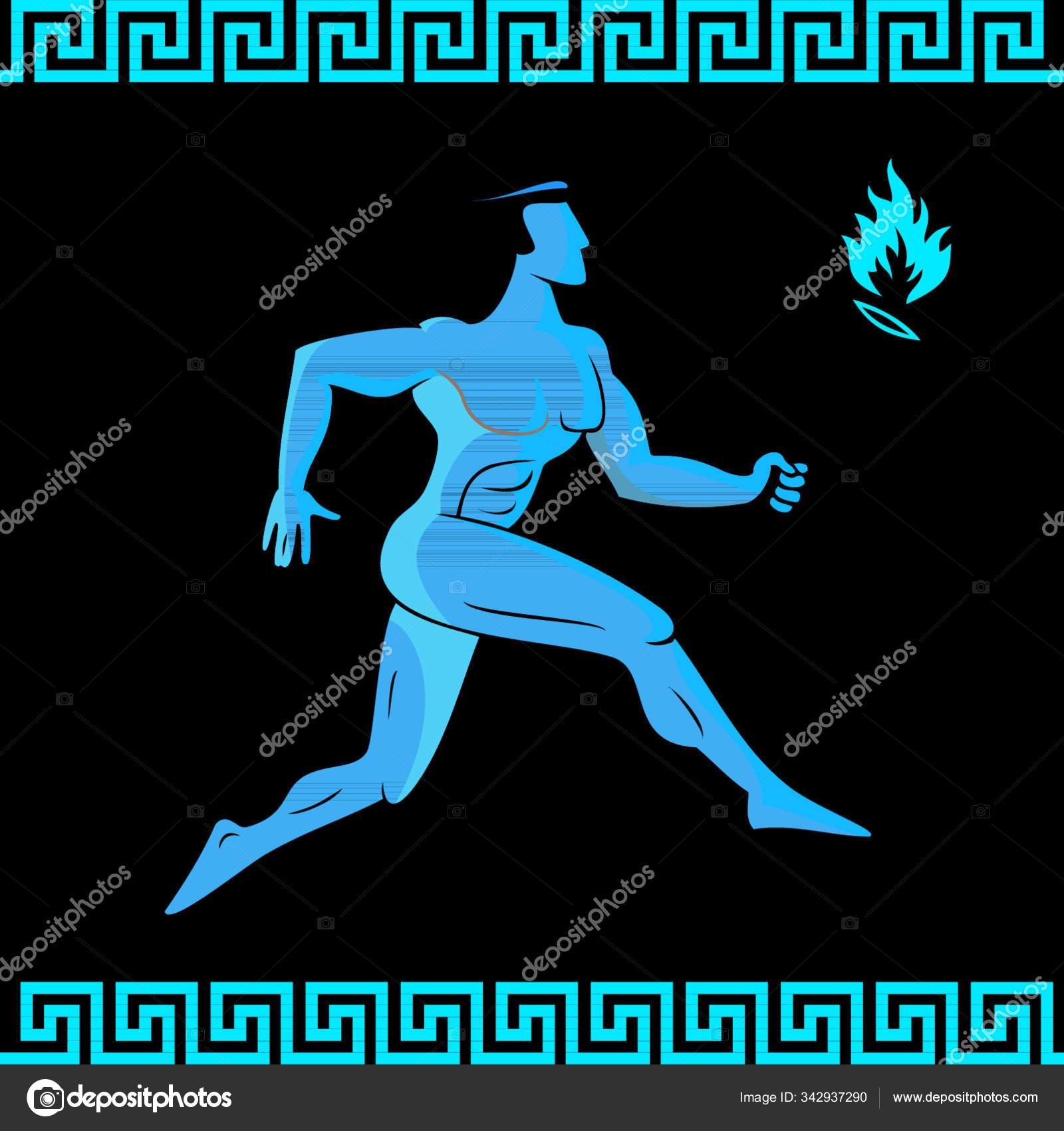 Athlete Ancient Greece Running Olympic Flame Vector Illustration Stock ...