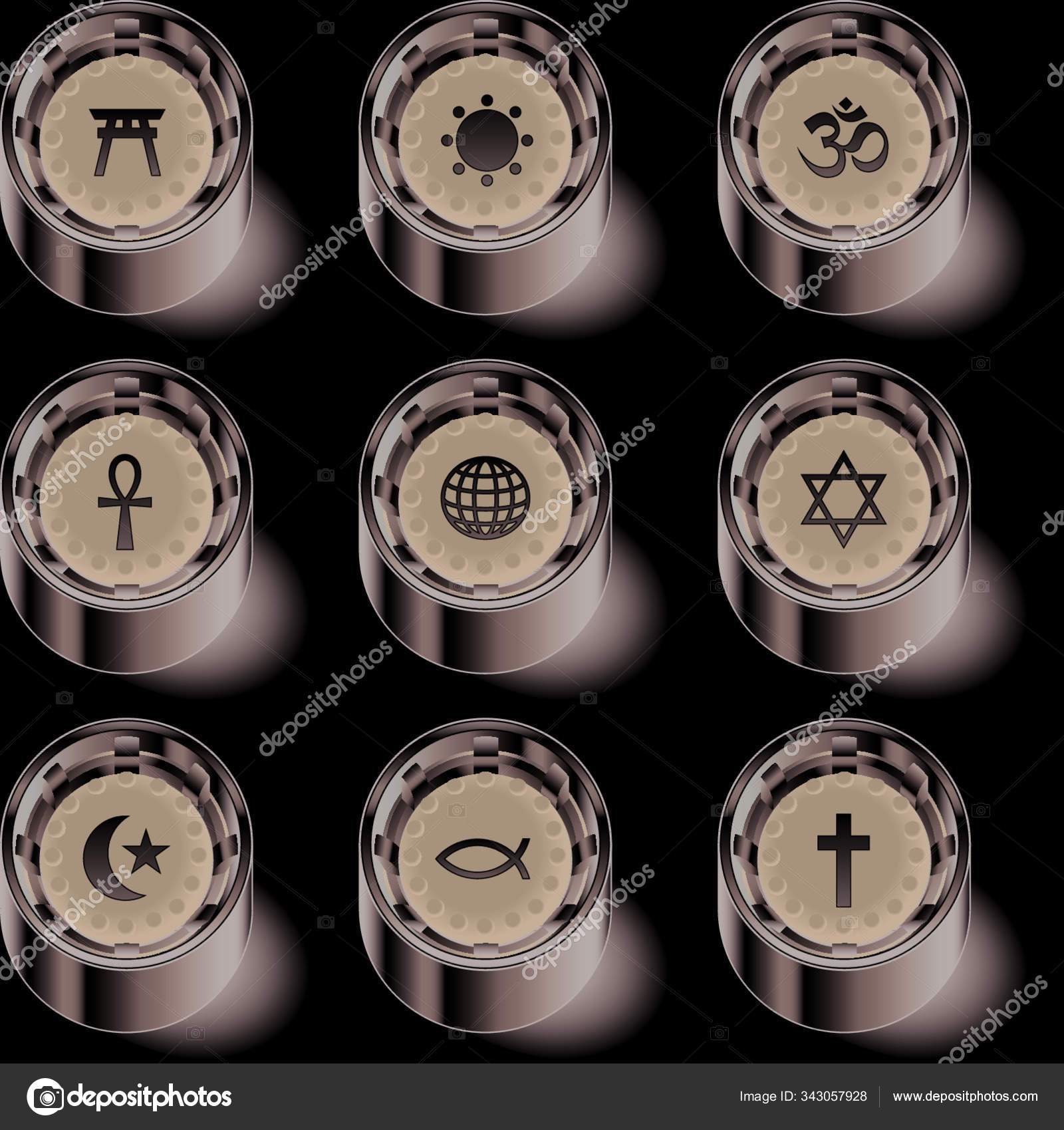 World Religious Icons Modern Rubber Vector Button Set Stock Vector by ...