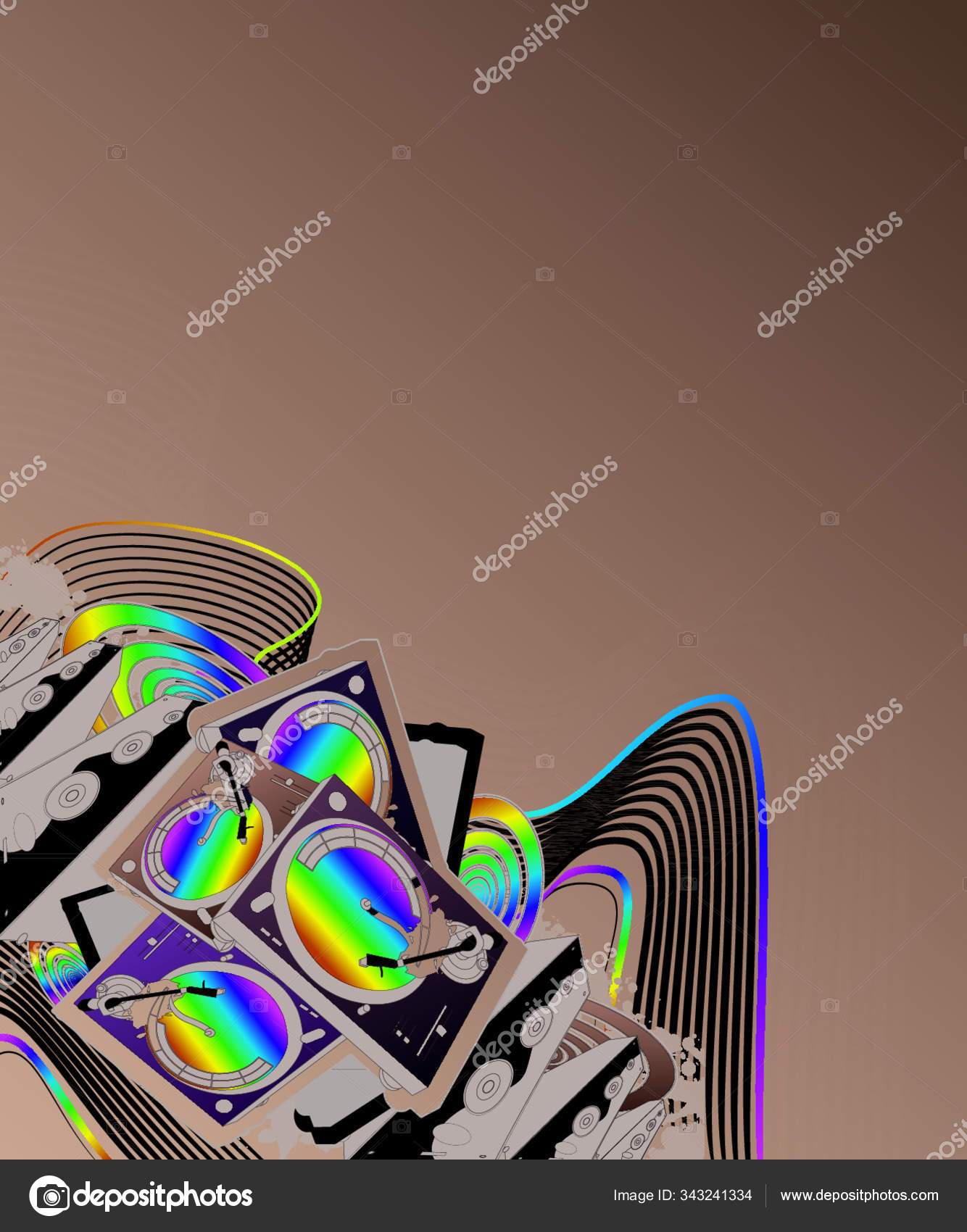 Vector Illustration Turntable Speakers Music Design Rainbow Colors ...