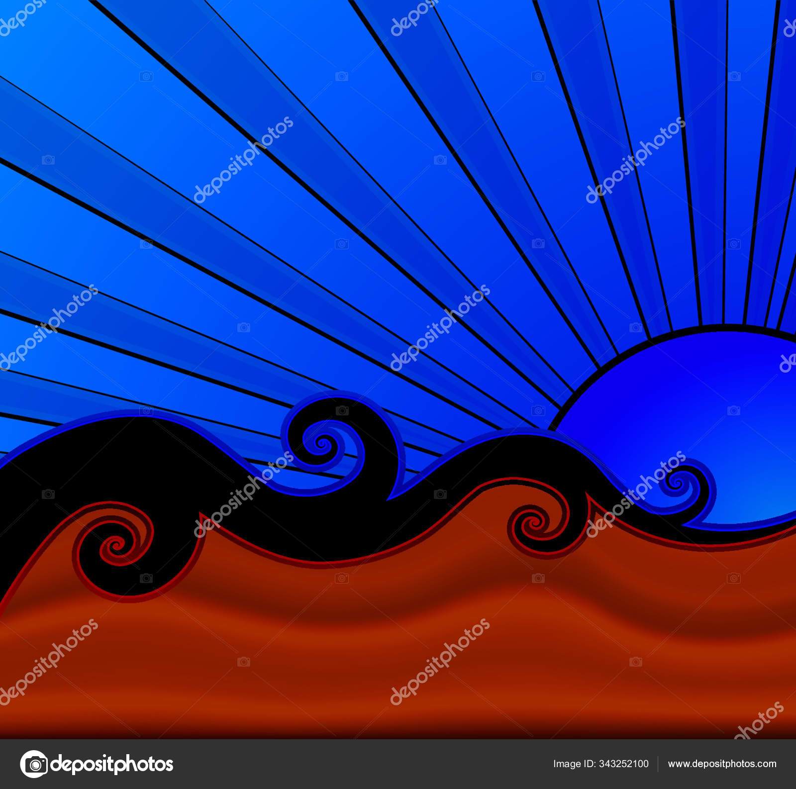 Vector Illustration Swirly Retro Summer Background Beautiful Sun Rays ...