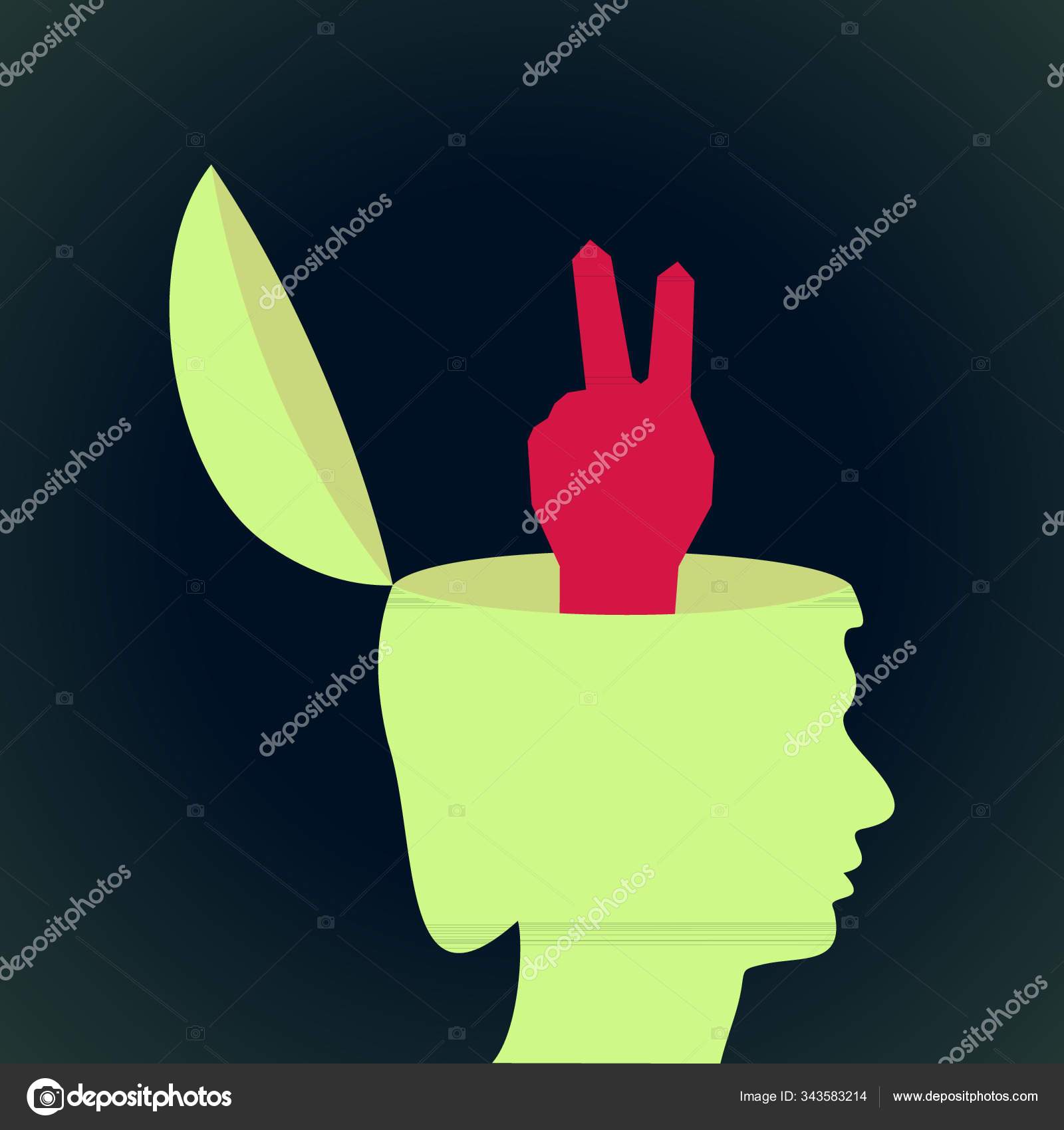 Illustration Thinking Concept Human Head Victory Symbol Stock Vector ...