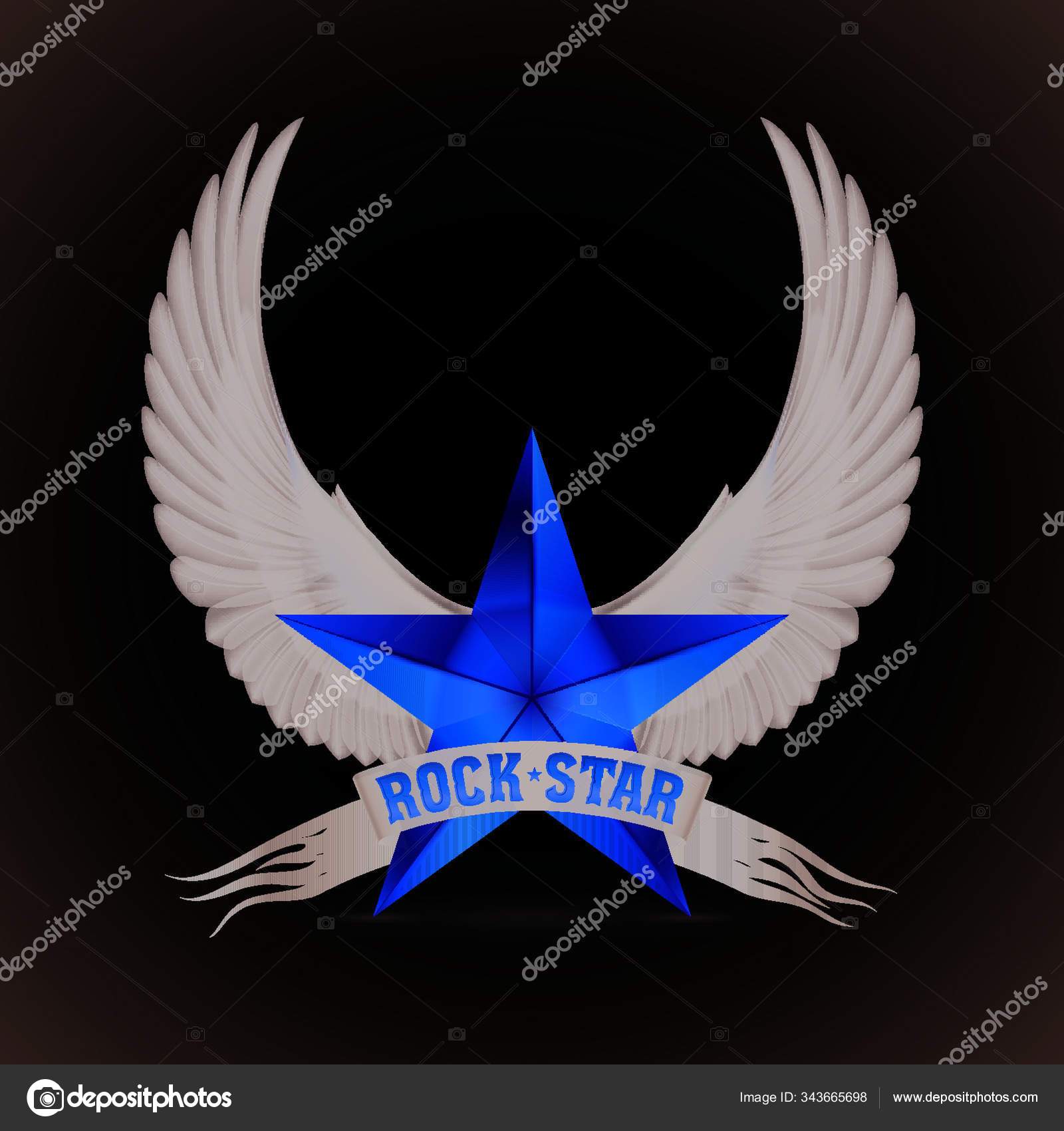 Golden Star Rock Star Banner Black Wings Illustration White Background ...
