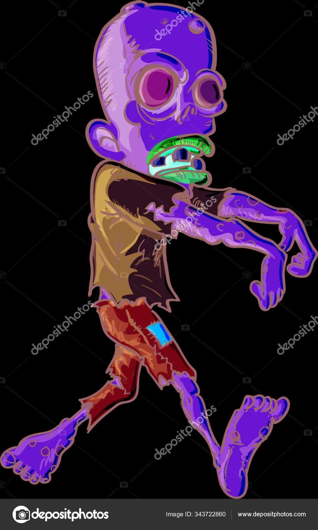 Cartoon Stalking Zombie Writ Ripped Clothes Isolated White Stock Vector ...