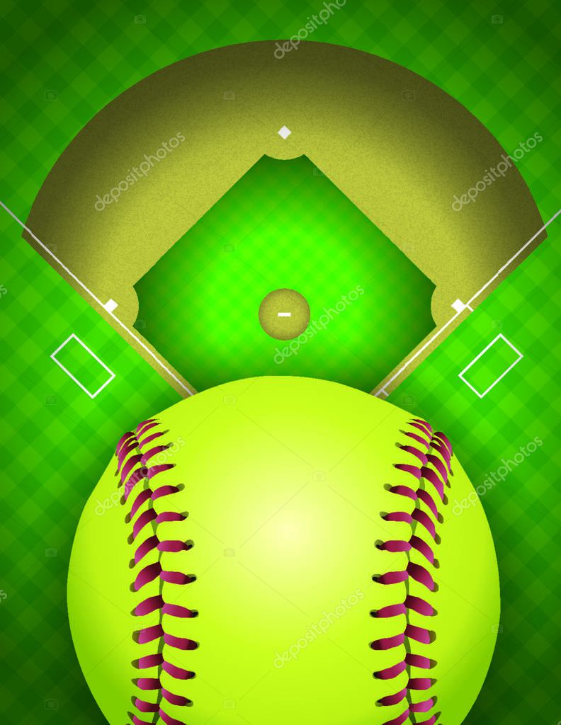 Una vista aérea de un campo de softbol y una pelota. Vector EPS 10 disponible. EPS contiene ...