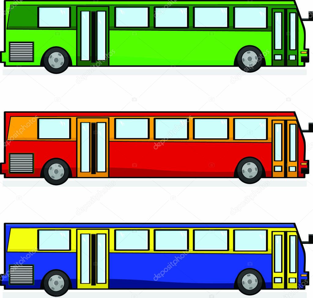 Dibujos animados ilustración de tres autobuses modernos, en diferentes ...