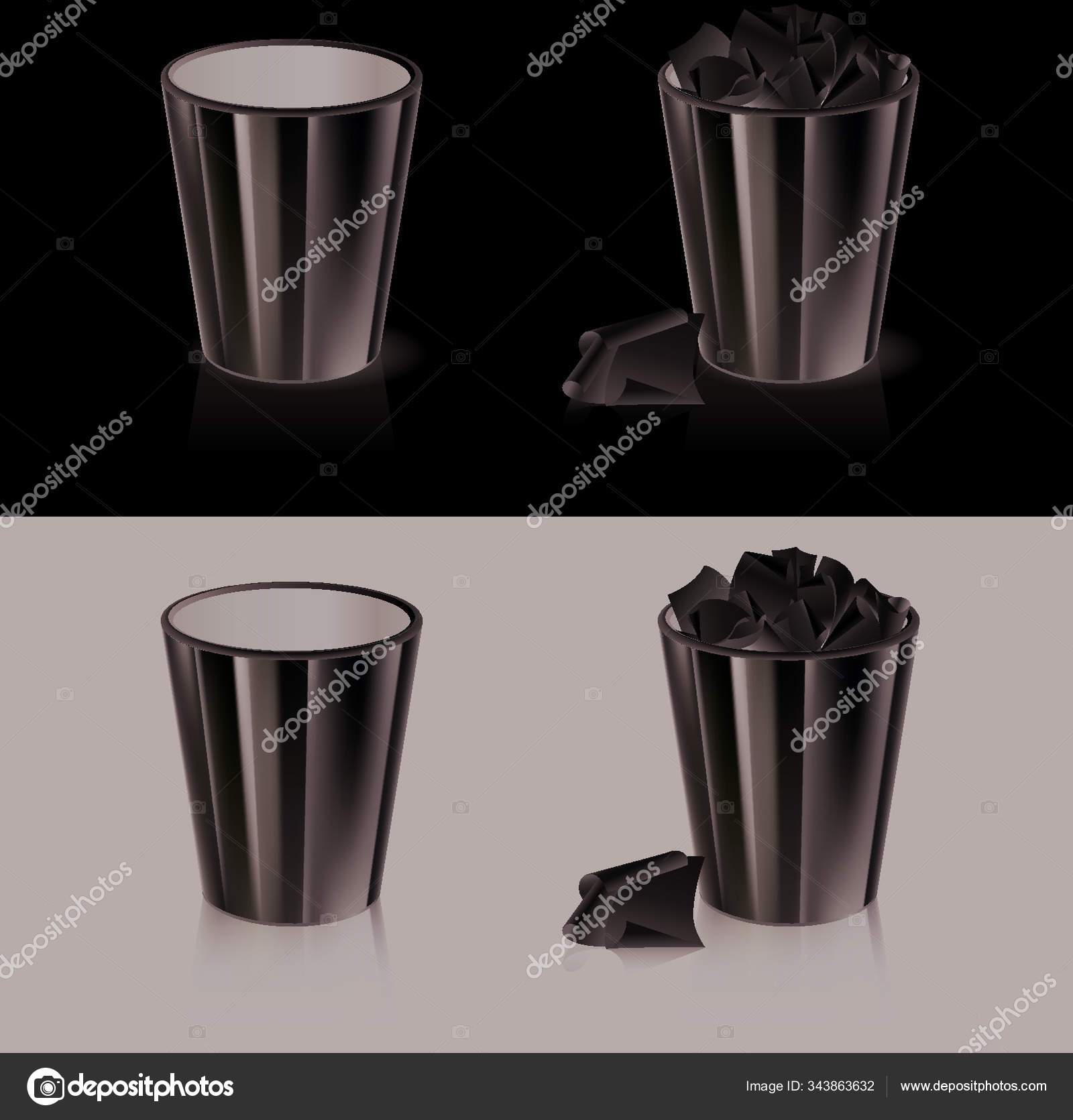 Set Garbage Can Isolated White Black Background Stock Vector Image by ...