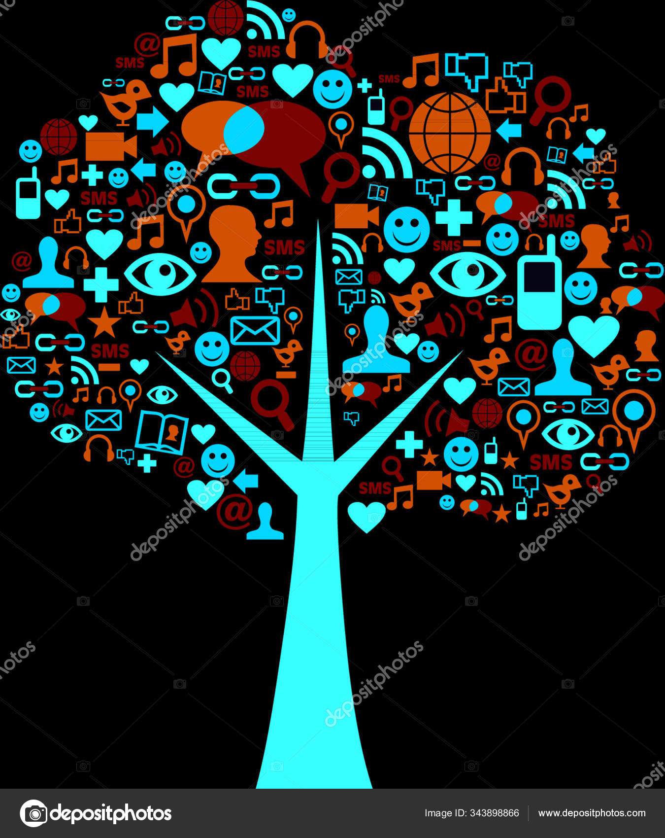 Social Media Icons Set Tree Shape Composition Stock Vector Image by ...