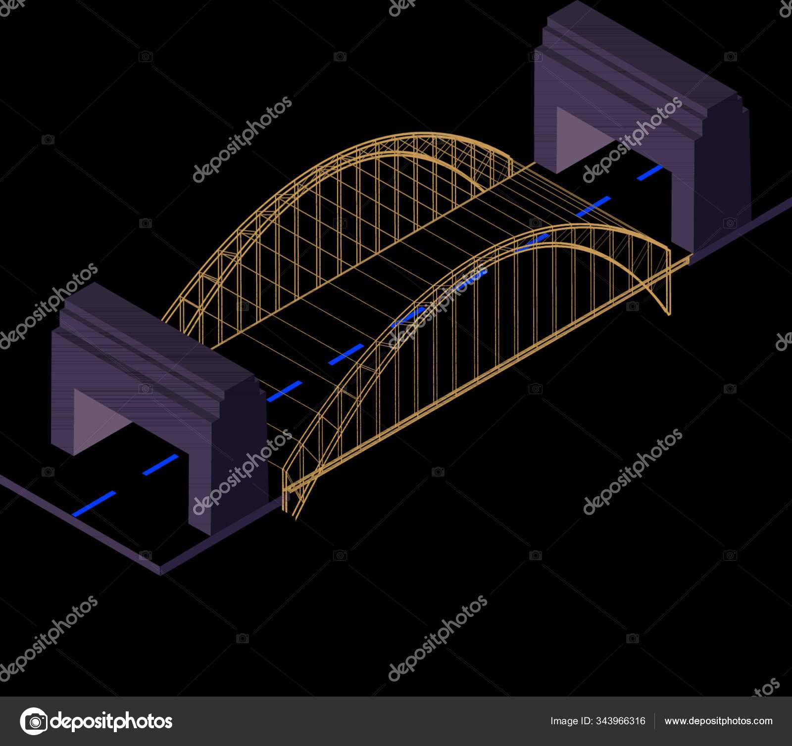 Isometric Drawing Modern Bridge White Background Stock Vector by ...
