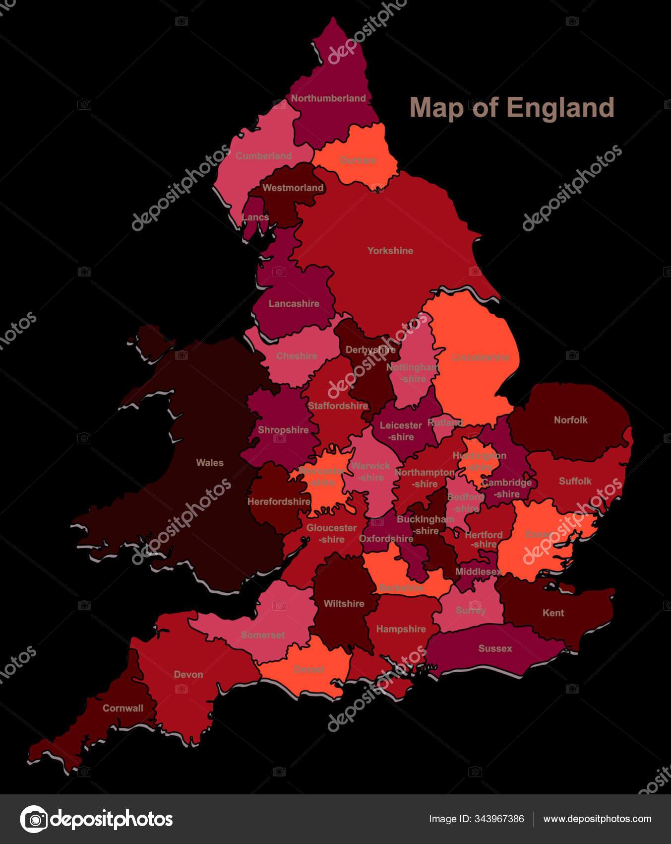Χάρτης Της Αγγλίας Διανυσματική Απεικόνιση Διάνυσμα από ©YAYImages ...