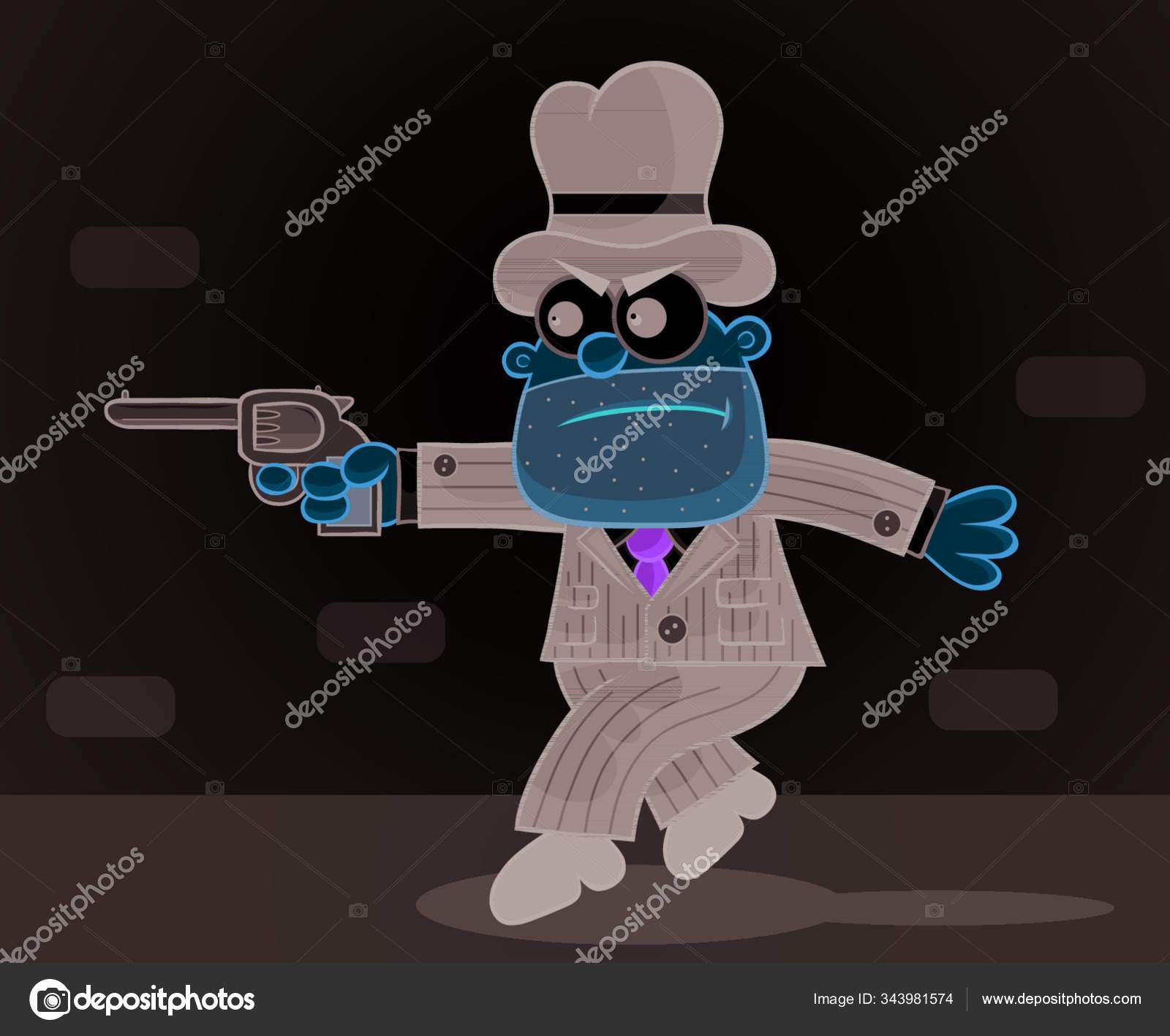 Cartoon Mafia Boss Tiptoeing Aiming Gun Stock Vector Image by ...