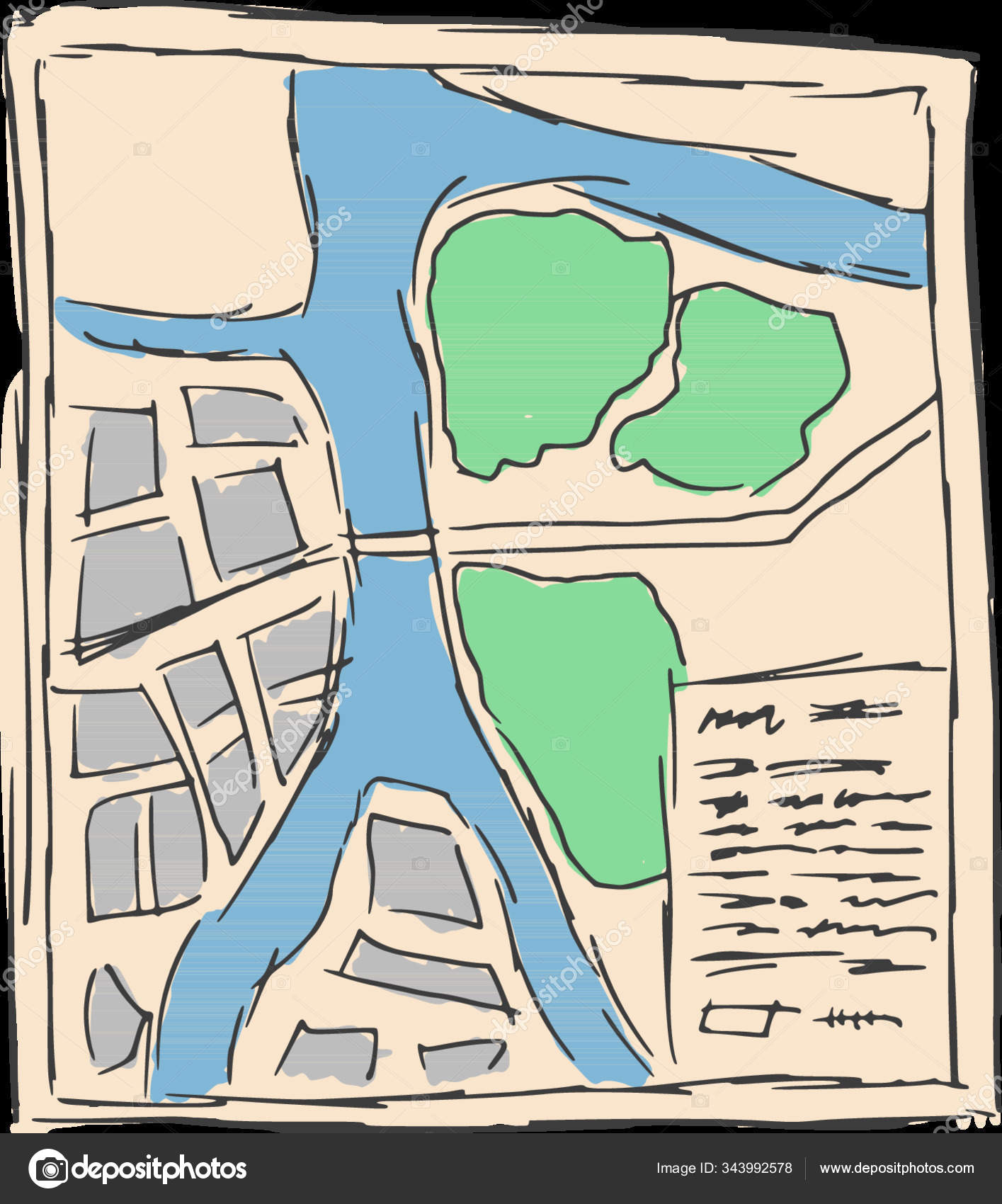 Hand Drawn Sketch Cartoon Illustration Map Stock Vector Image by ...