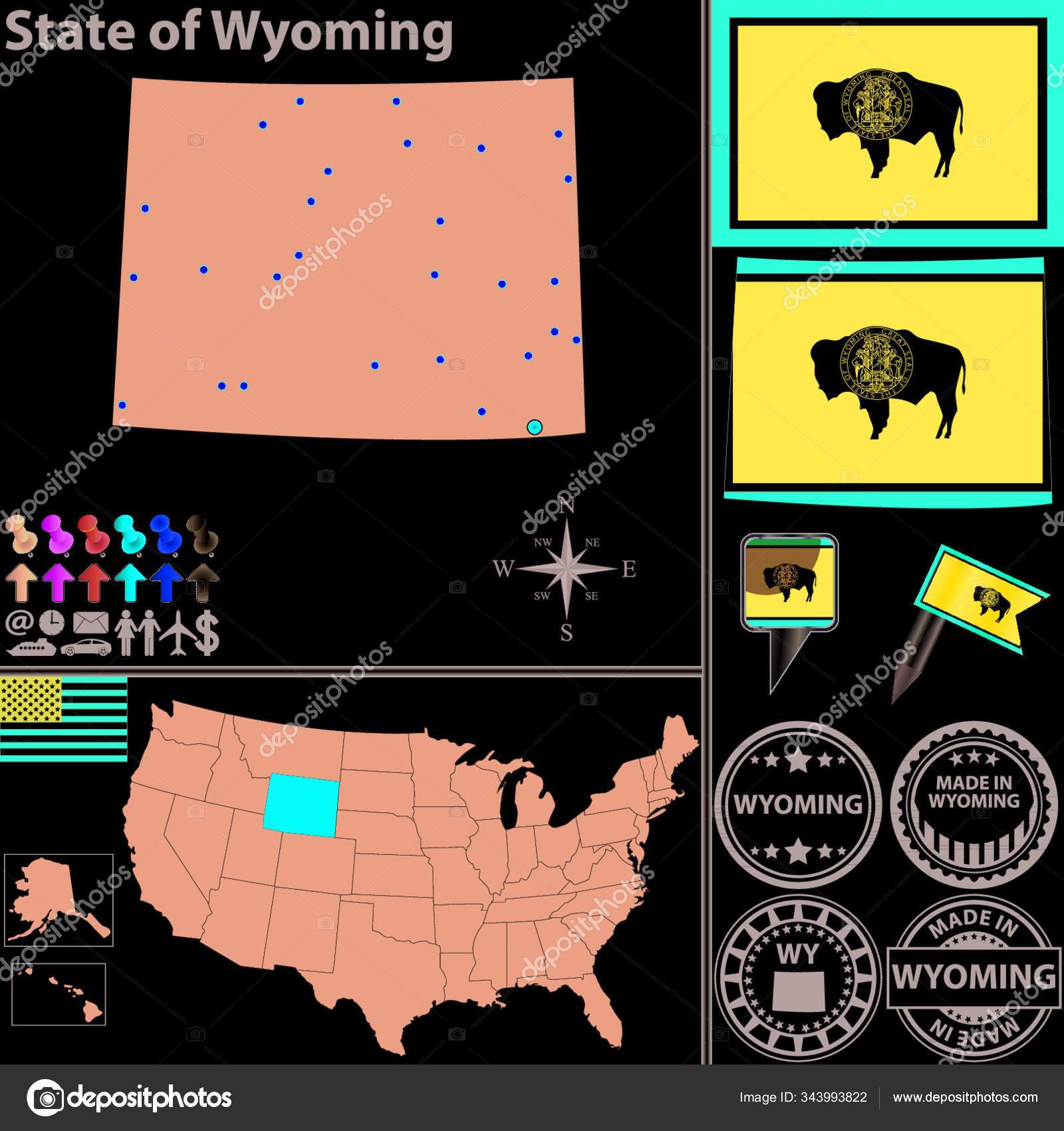 Vector Set Wyoming State Flag Icons White Background Stock Vector Image ...