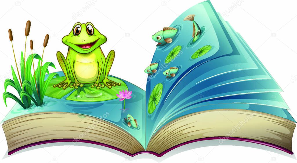 Ilustraci n de un libro con una historia de la rana en el estanque sobre un fondo blanco 2024