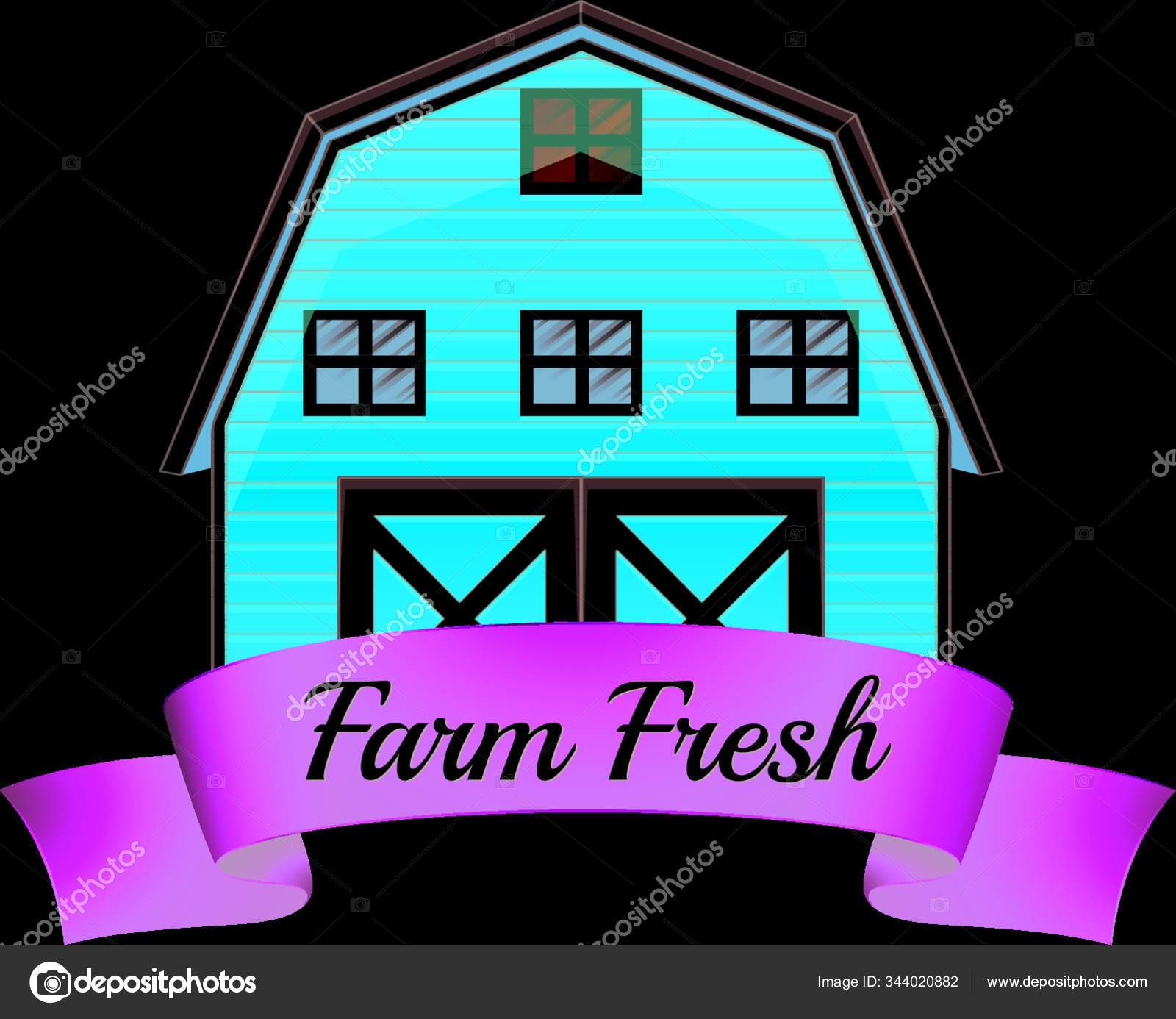 Illustration Farm Fresh Label Red Wooden House White Background Stock ...