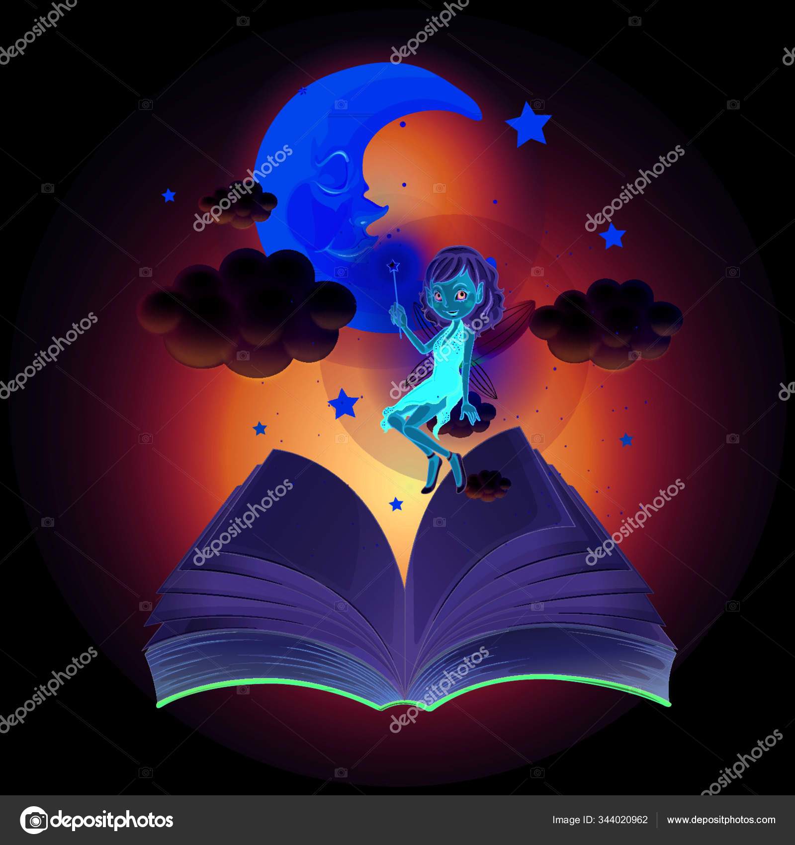 Illustration Storybook Fairy Sleeping Moon White Background Stock ...