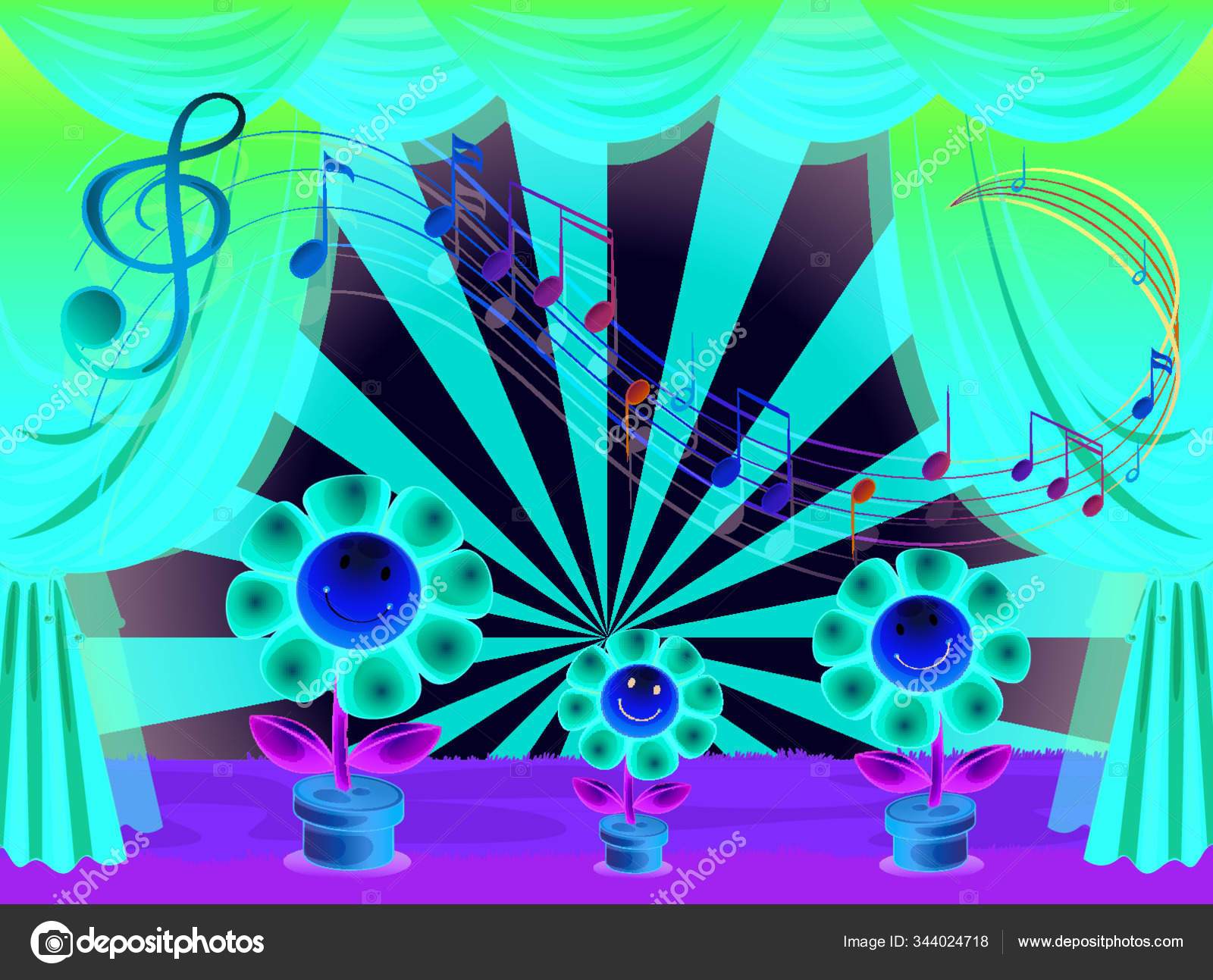 Illustration Colorful Flowers Musical Notes Stage Stock Vector Image by ...