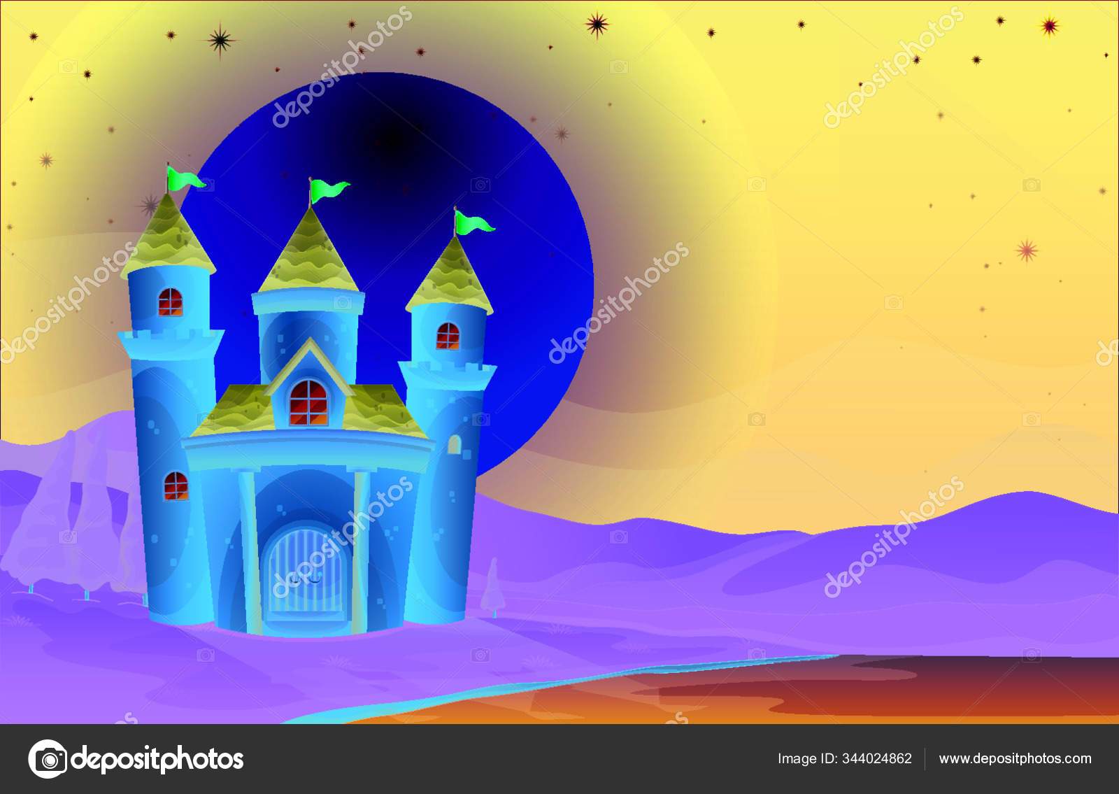 Illustration Castle Full Moon Scenery Stock Vector by ©YAYImages 344024862