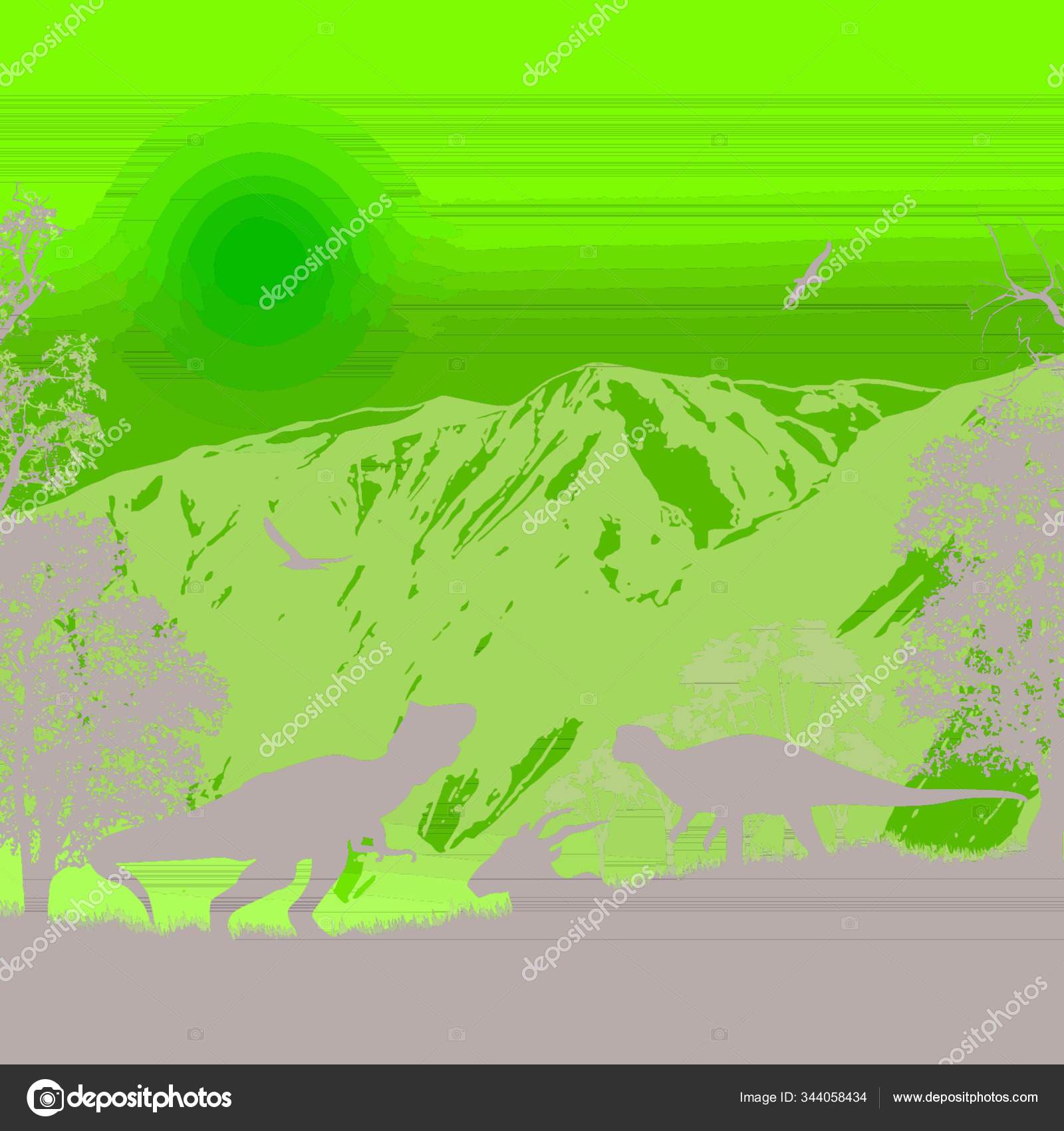 Dinosaurs Silhouettes Beautiful Landscape Lila Night Vector ...