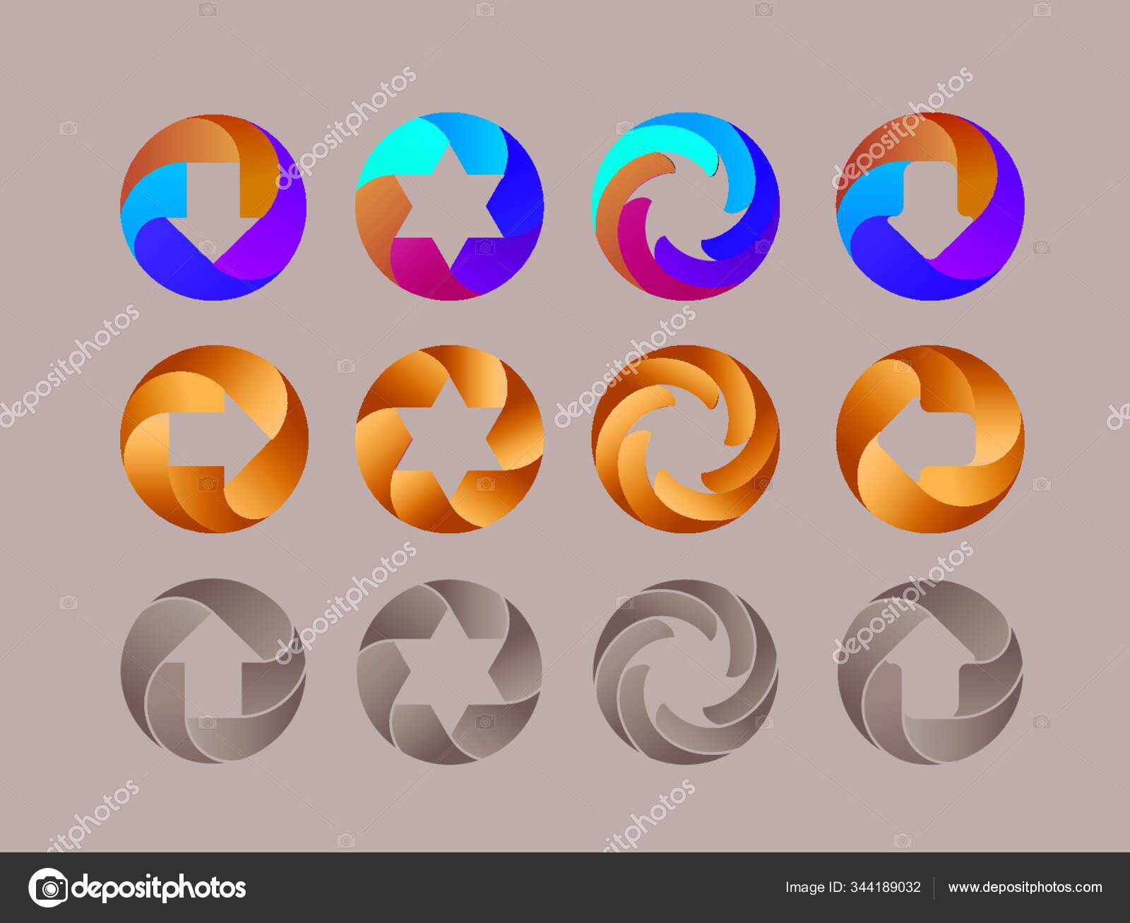 Abstract Color Icon Set Illustration Black Background Stock Vector by ...