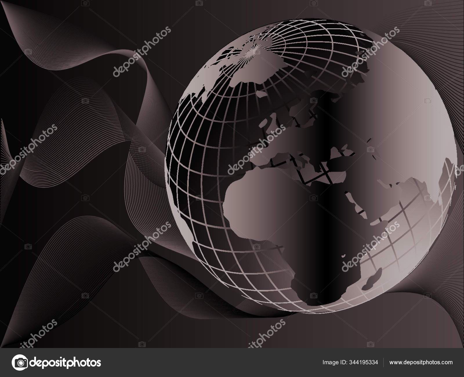 Silver Metallic Earth Globe Lighter Background Flowing Waves Stock ...