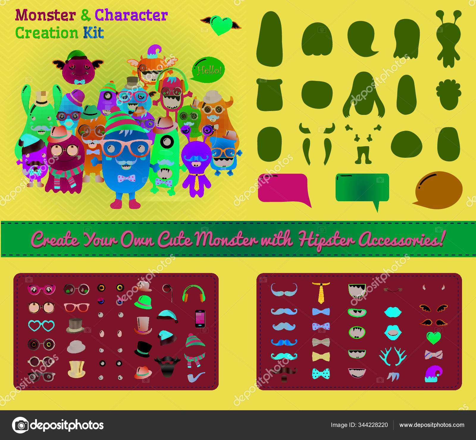 Hipster Freaky Monster Character Creation Kit Fully Editable ...