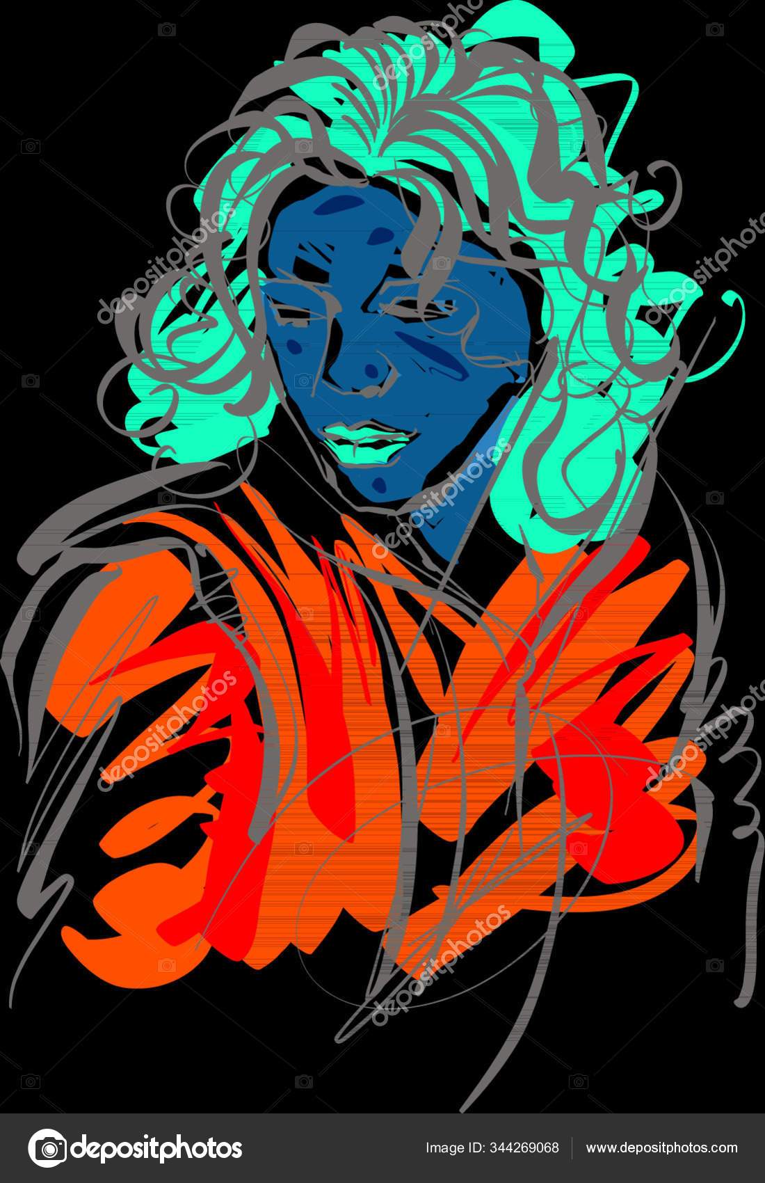 Colorful Hand Drawn Illustration Woman White Background Sad Red Haired ...